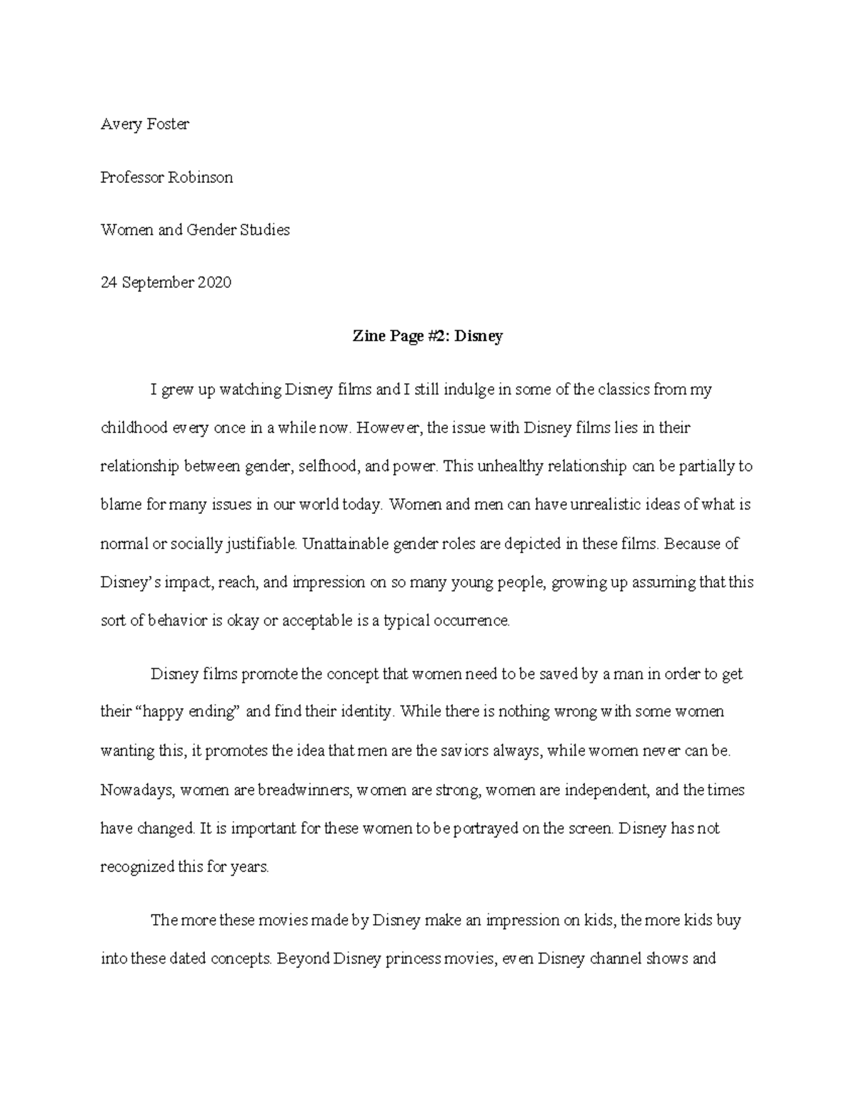 WGST zine test - disney films - Avery Foster Professor Robinson Women ...
