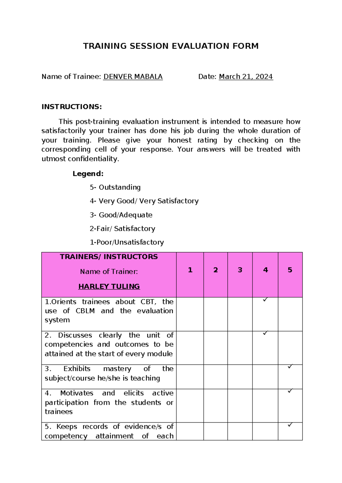 Training Session Evaluation FORM - TRAINING SESSION EVALUATION FORM ...