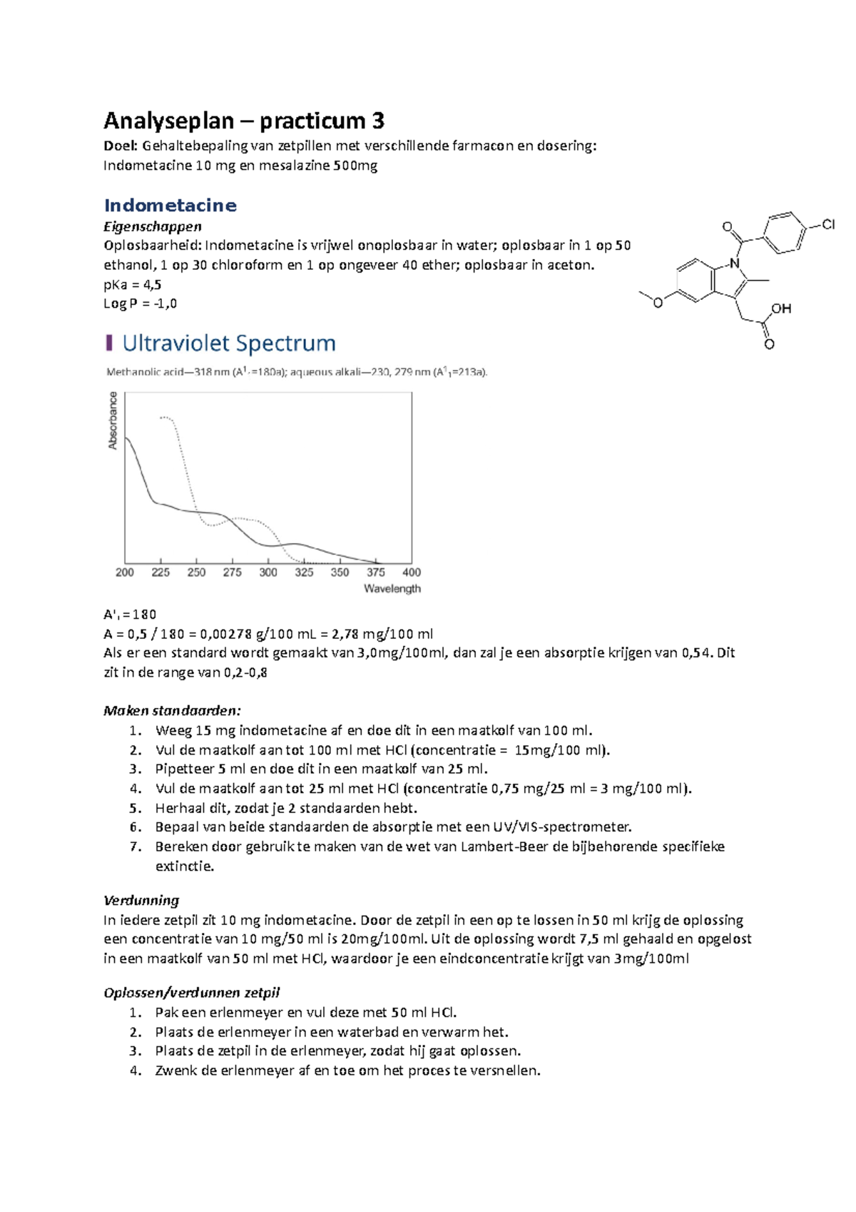 Analyseplan practicum 3 - indometacine - Analyseplan – practicum 3 Doel ...