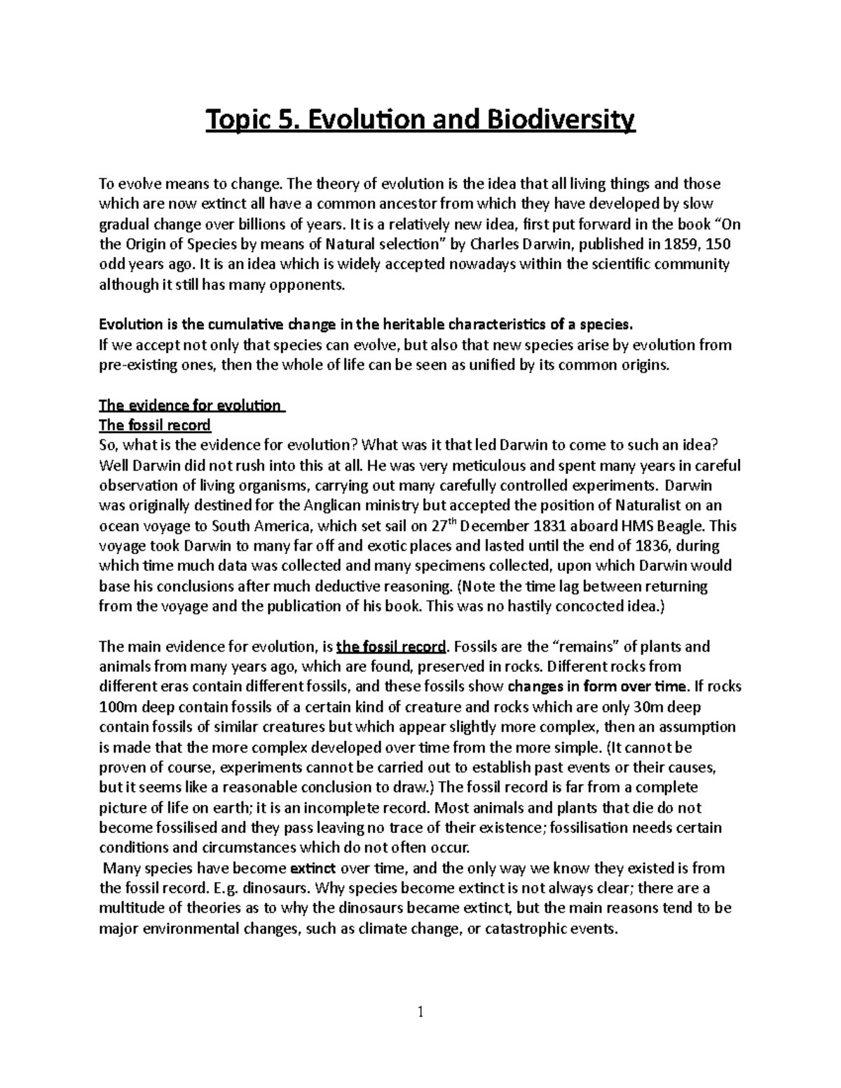 Topic 5 - Evolution and Biodiversity - Topic 5. Evolution and ...