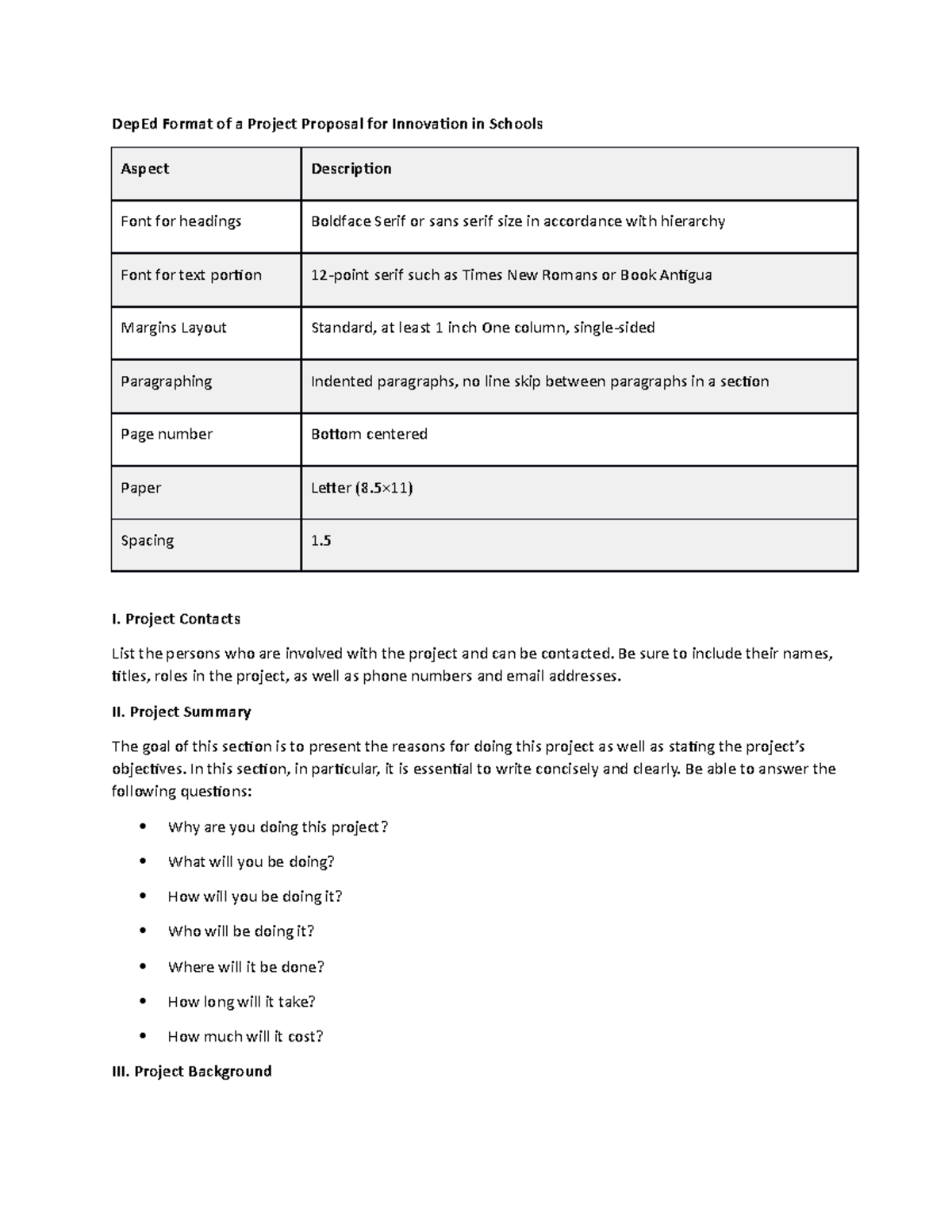 Dep Ed Format of a Project Proposal for Innovation in Schools - DepEd ...