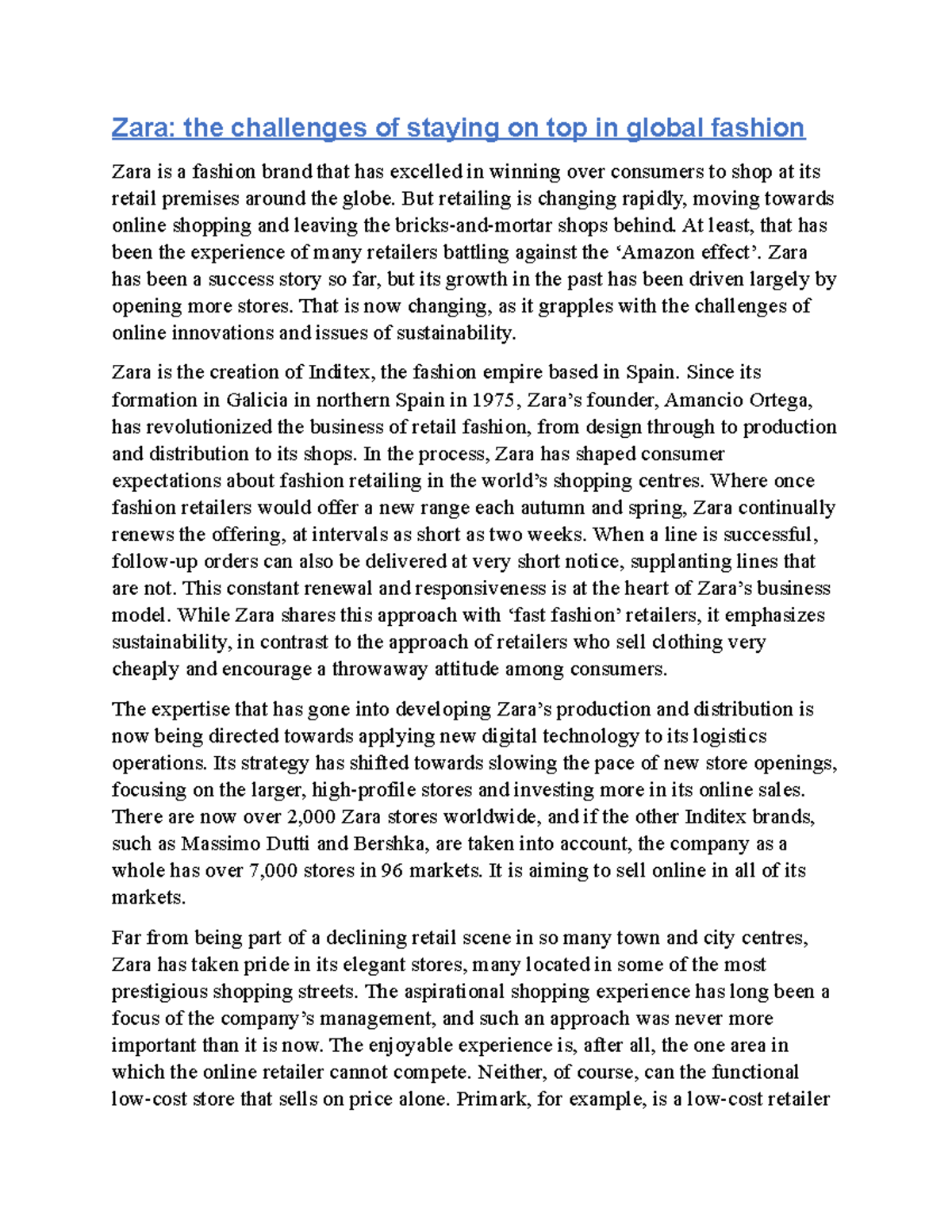 Case Study#2- Zara - this assignment is to create a career profile ...