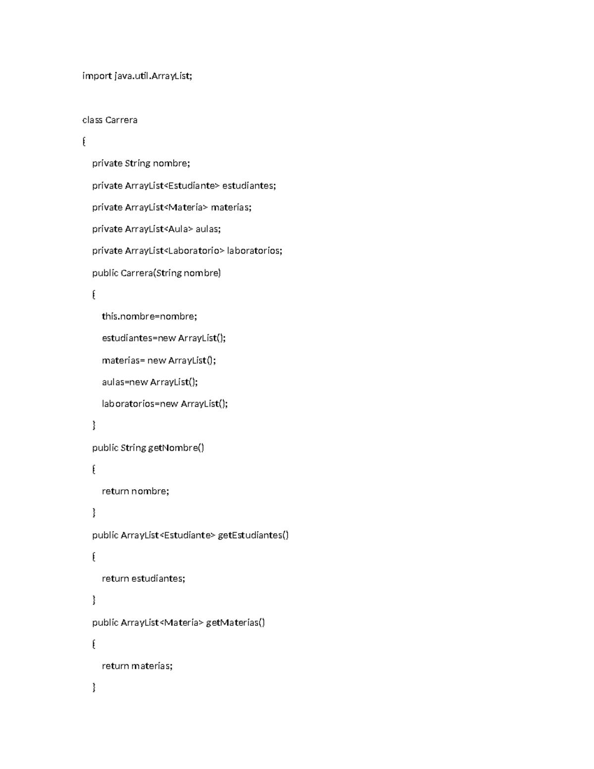 Programacion Laboratorio - import java.util; class Carrera { private ...