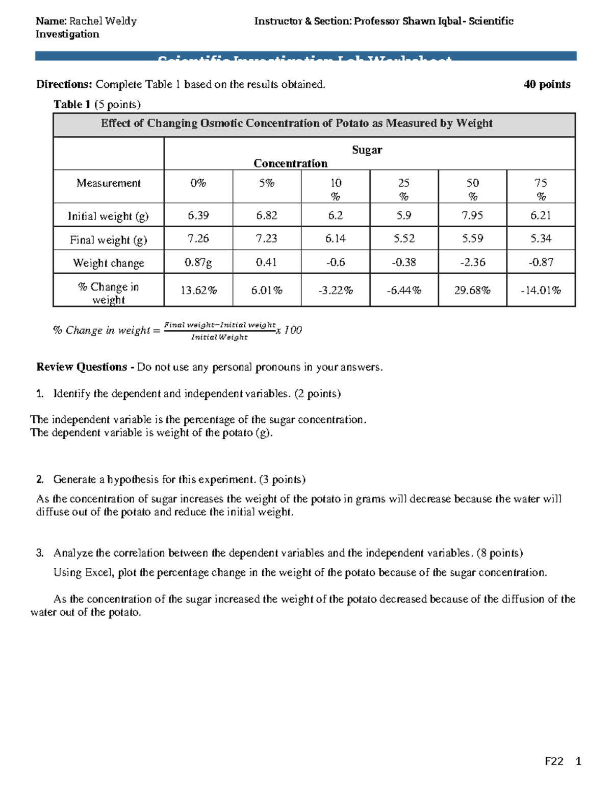 Bio181l- Sciinworksheet - Investigation Scientific Investigation Lab ...