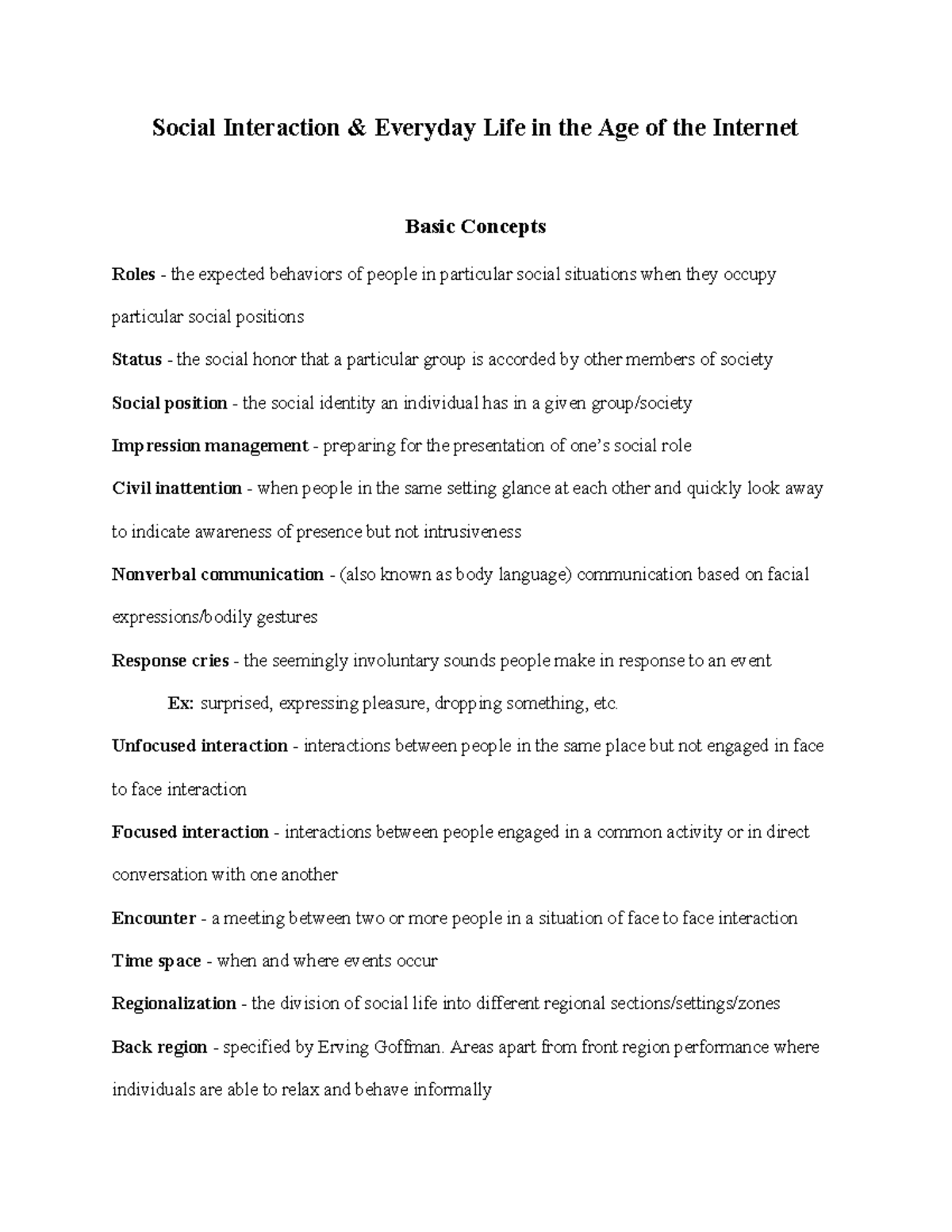 Social Interaction and Everyday Life - Unfocused interaction ...