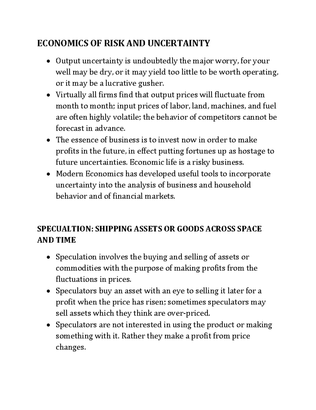 Economics of Risk and Uncertainty - BS Economics - WMSU - Studocu