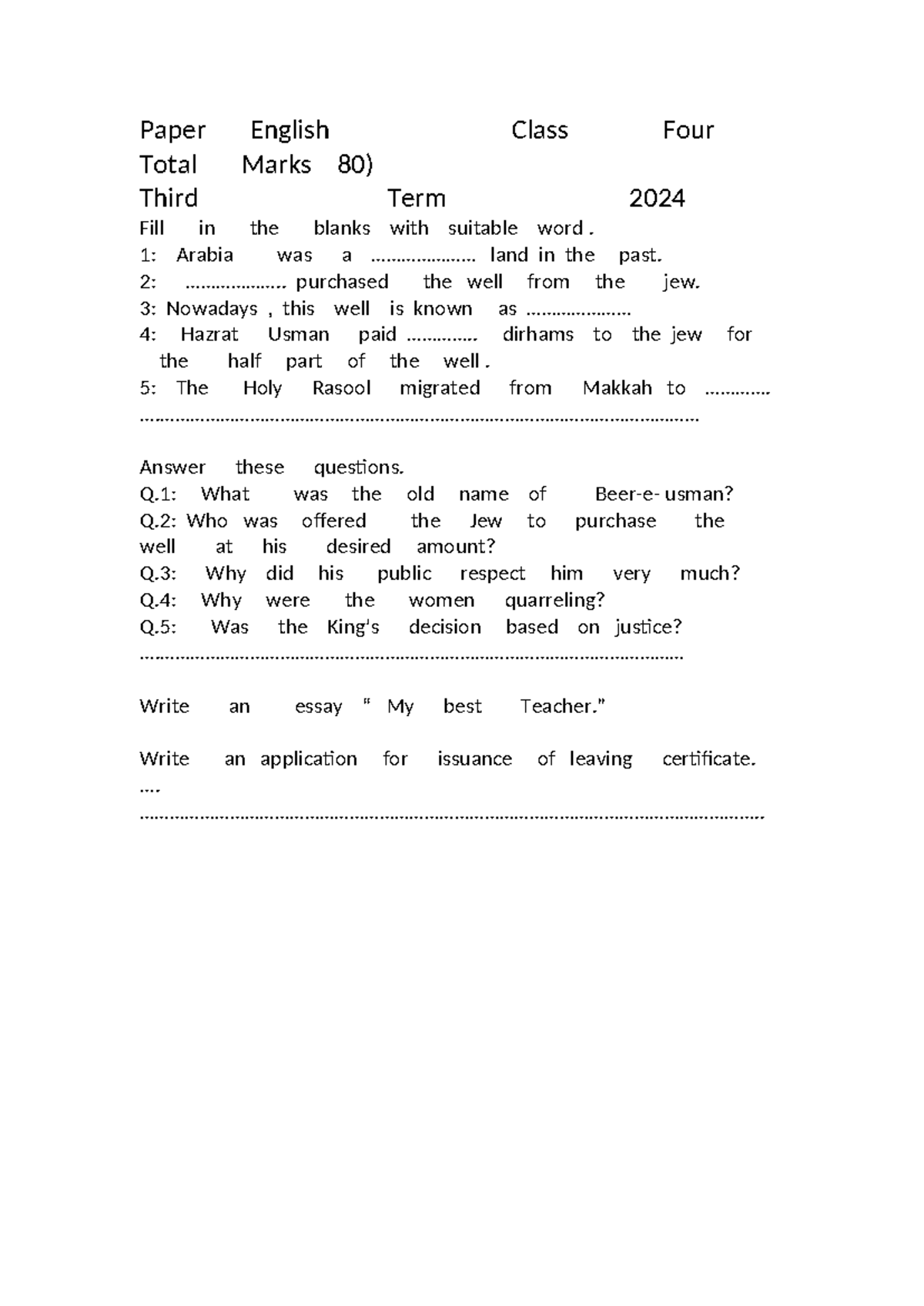 Class four - I can give you more information - Paper English Class Four ...
