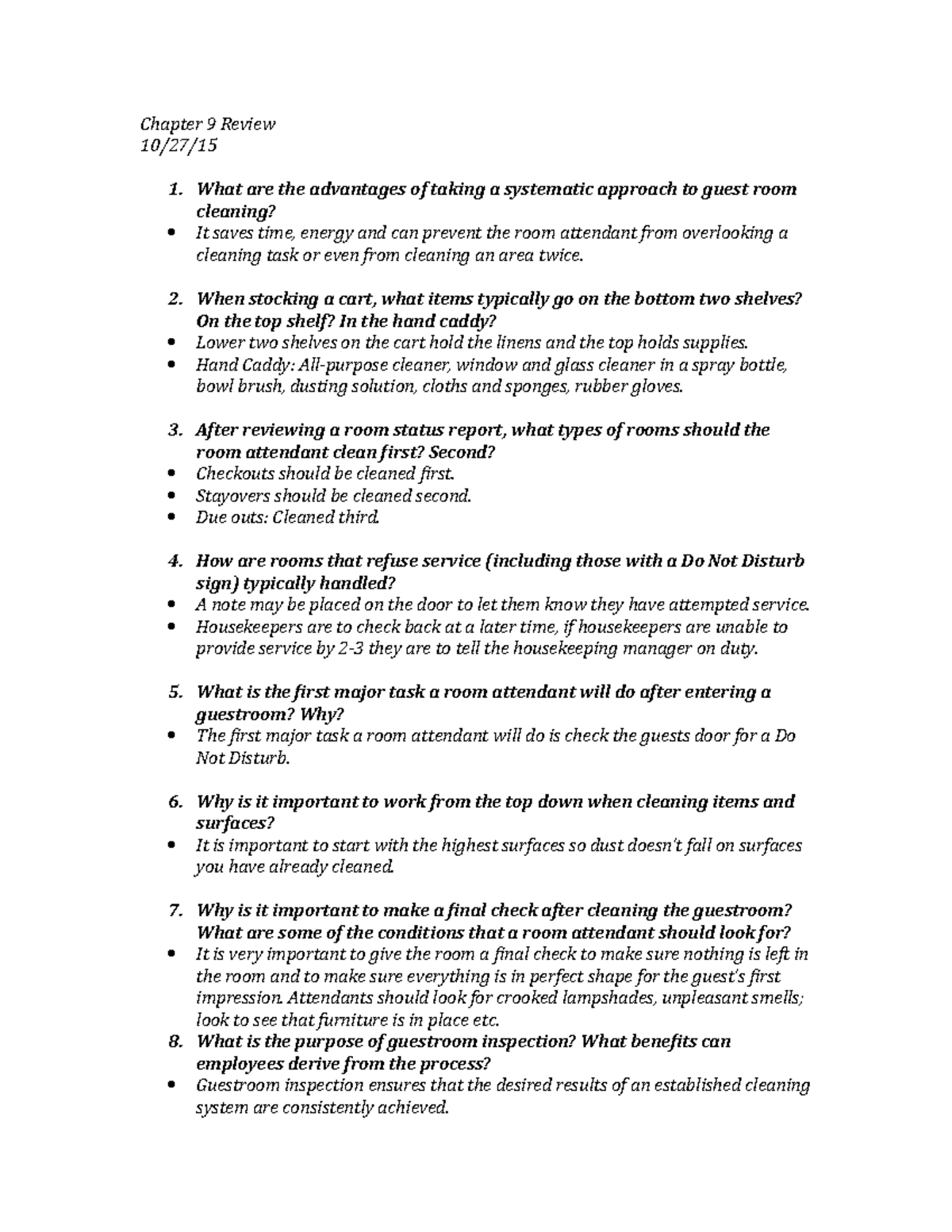 Chapter 9 Review Housekeeping - Chapter 9 Review 10/27/ What are the ...