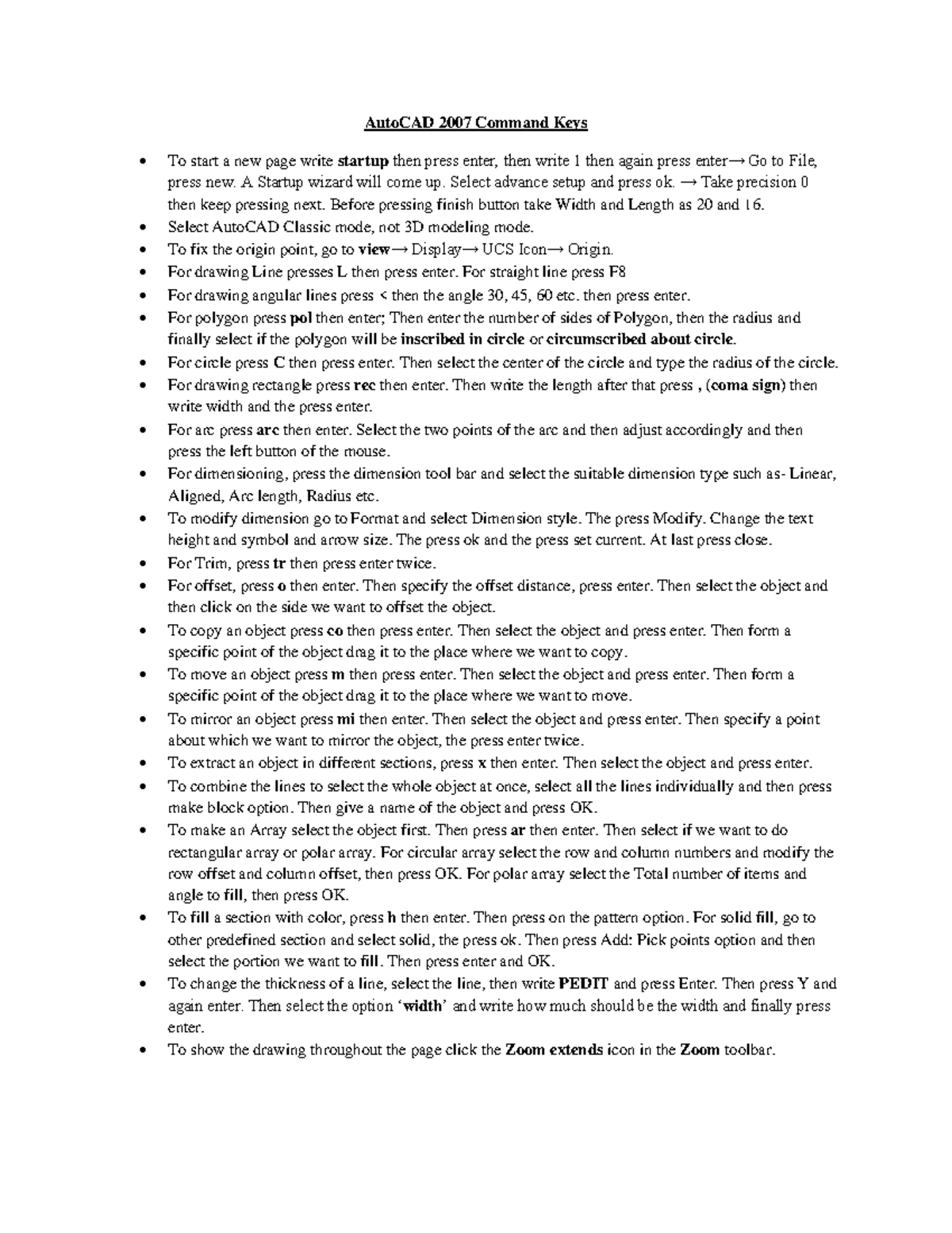 Auto CAD 2007 Command Keys - A Startup wizard will come up. Select ...