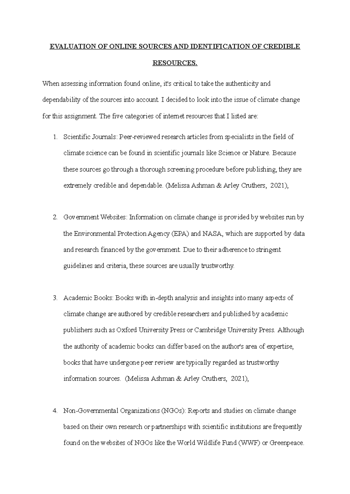 Eng 1102 learning journal 1 - EVALUATION OF ONLINE SOURCES AND ...