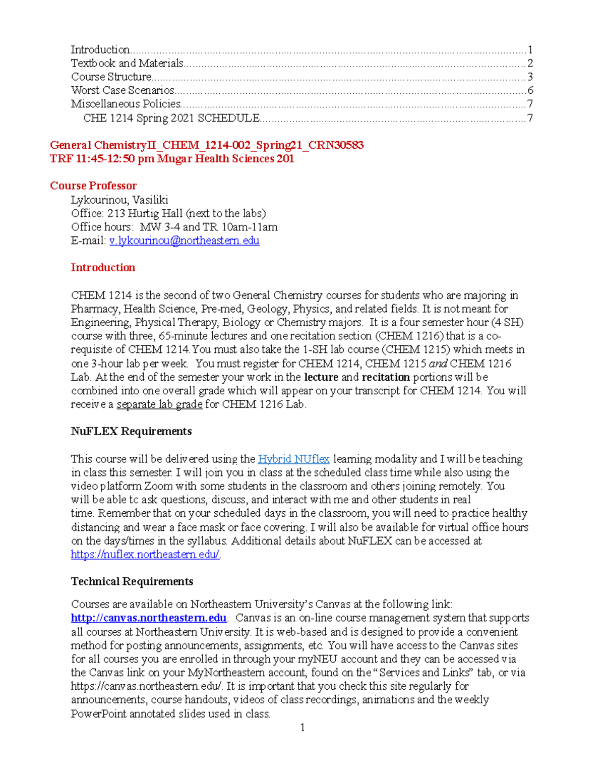 Syllabus CHEM 1214 GCII Spring 2021 NEW 002 TRF - - Studocu