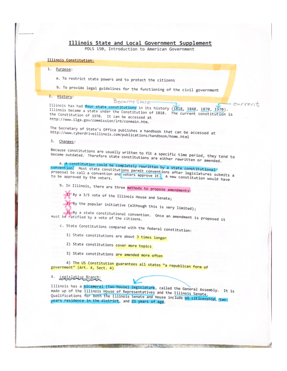 Illinois And Local Government Study Guide - POLS 150 - Studocu