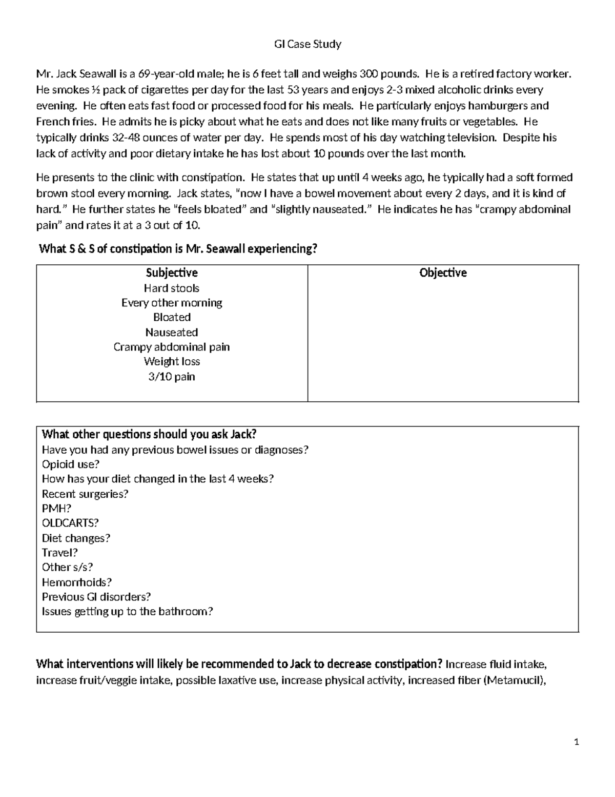 Payne, Kathie.Bowel case study Student. NURS3130 - GI Case Study Mr ...
