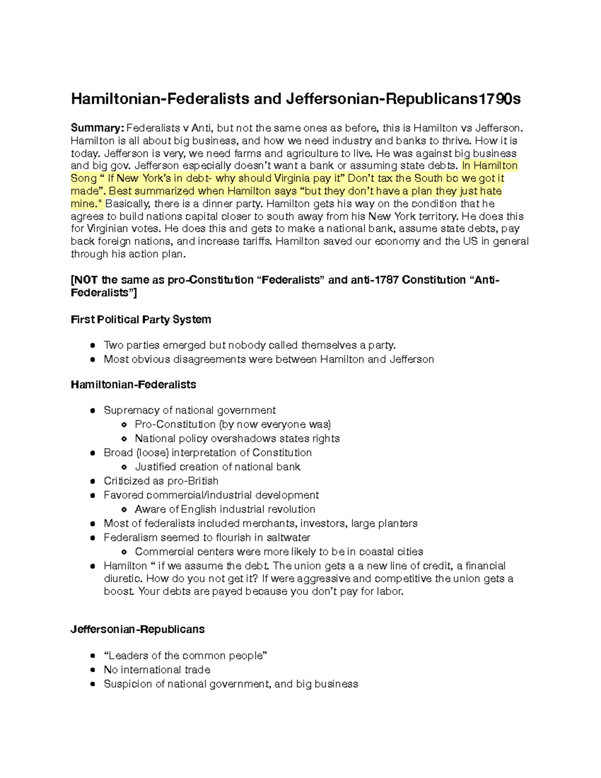 Hamiltonian-Federalists and Jeffersonian-Republicans 1790s ...