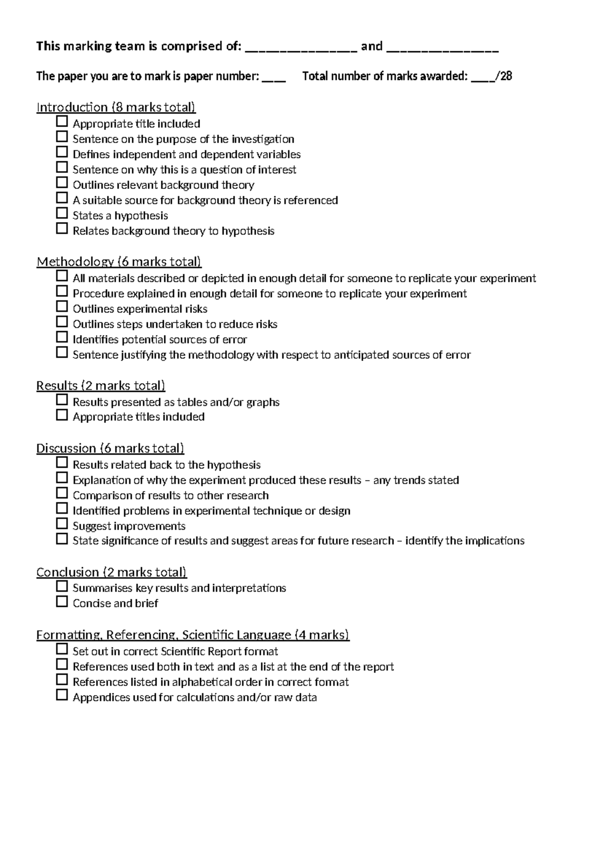 Peer Marking Guide - This marking team is comprised of ...