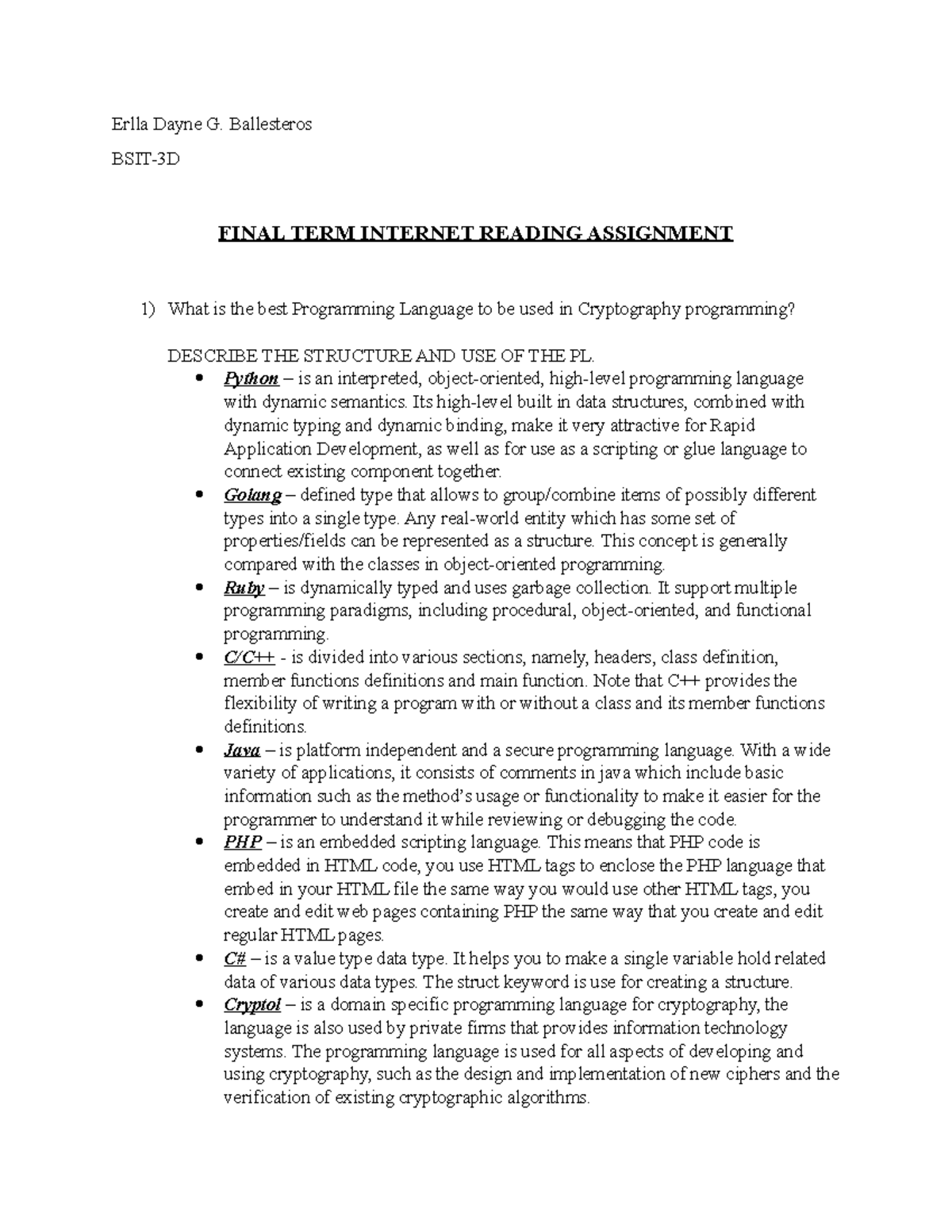 Final Reading Assignment - Erlla Dayne G. Ballesteros BSIT-3D FINAL ...