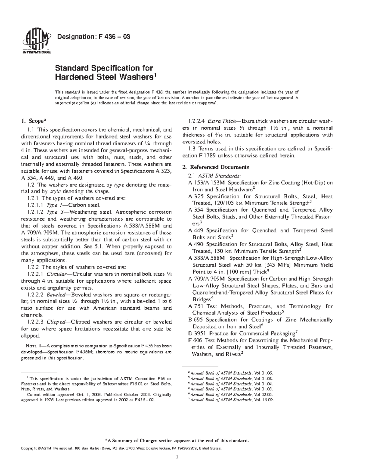 ASTM F 436 03 - Reseña - Designation: F 436 – 03 Standard Specification ...