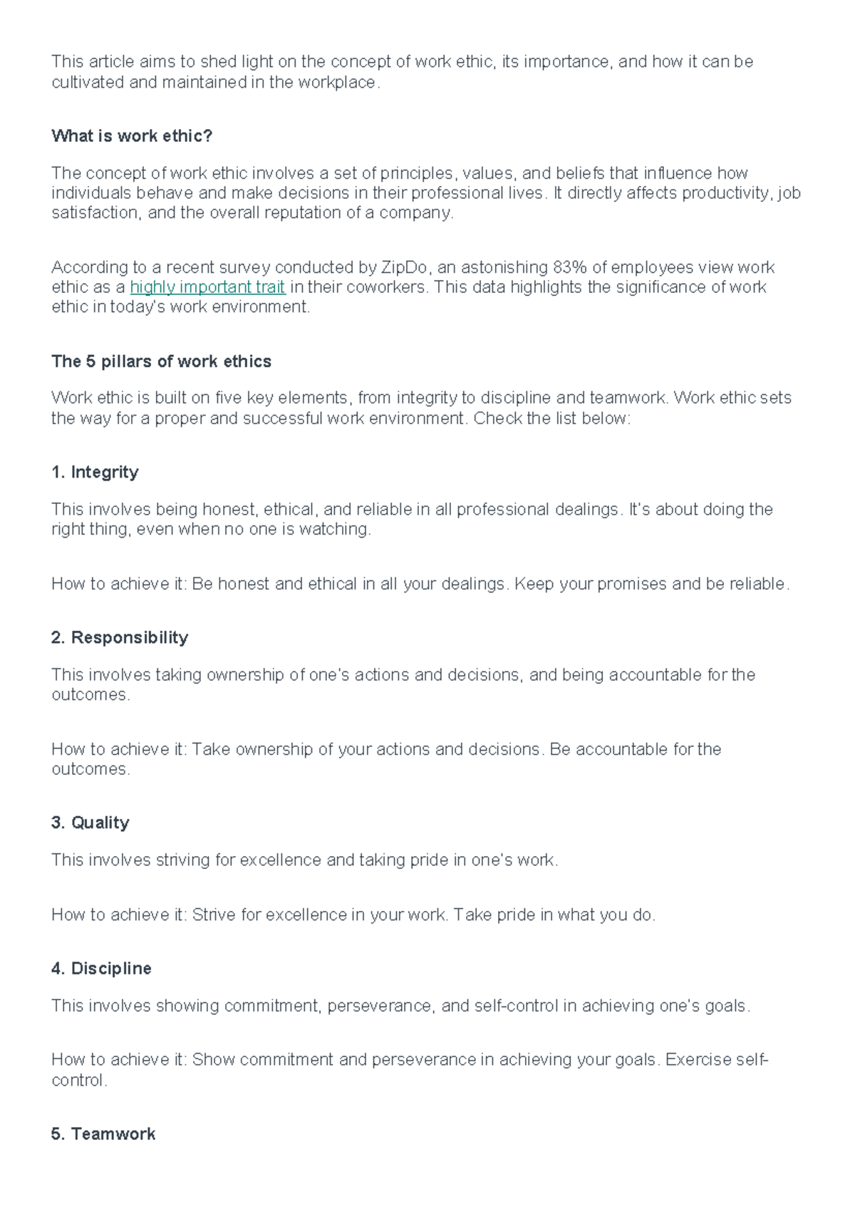 Work Ethics, Values and Quality Principles - This article aims to shed ...