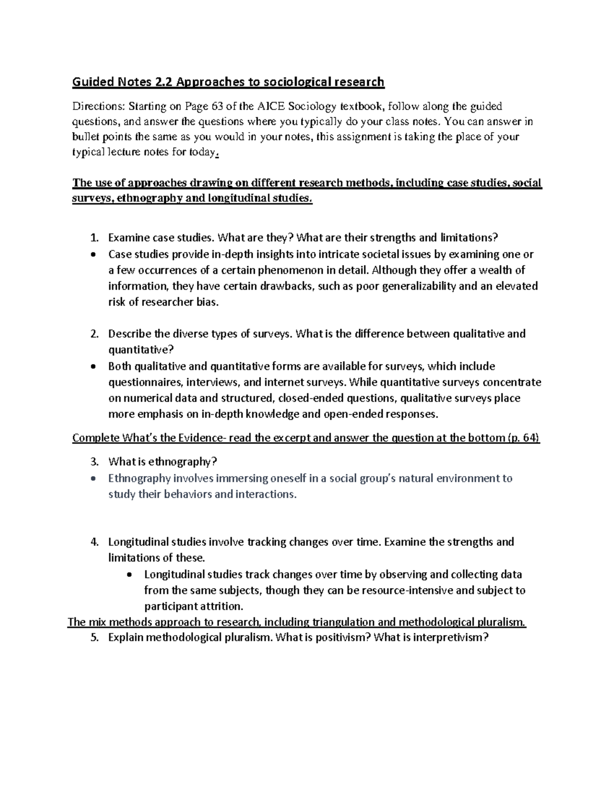 Guided Reading 2.2 - Guided Notes 2 Approaches to sociological research ...