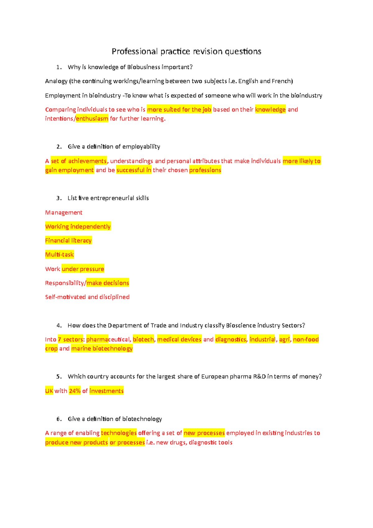 Professional practice revision questions and answers - Professional ...