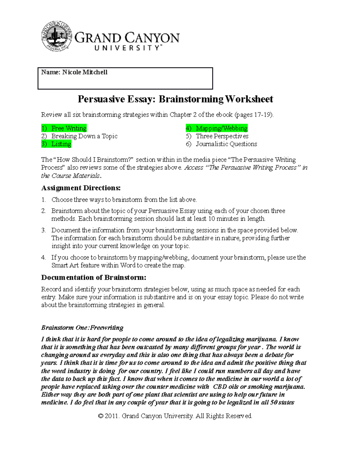 PHI105 T2 Brainstorming Worksheet (fin) - Name: Nicole Mitchell ...