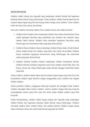 Contoh Sintaksis - CONTOH SINTAKSIS Sintaksis Frase Nia membaca buku di ...