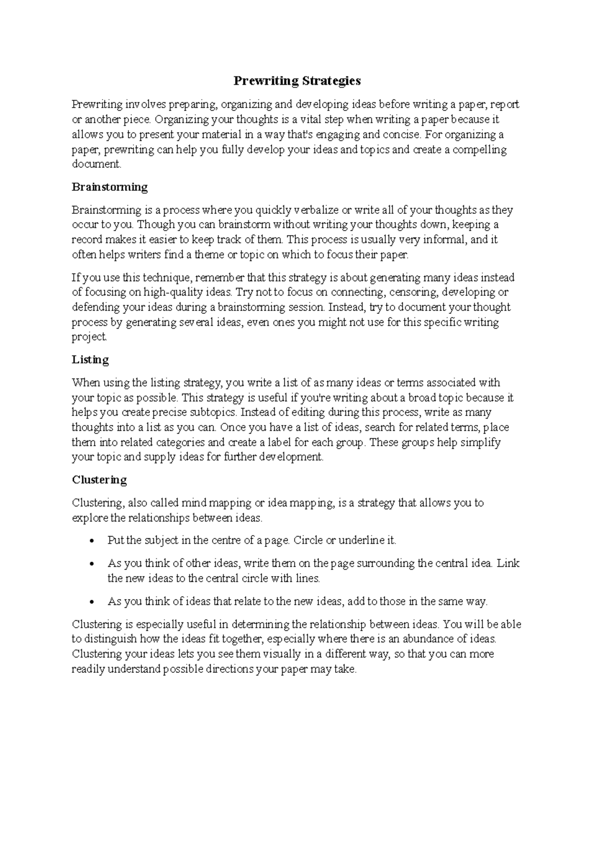 Prewriting Strategies - Prewriting Strategies Prewriting involves ...