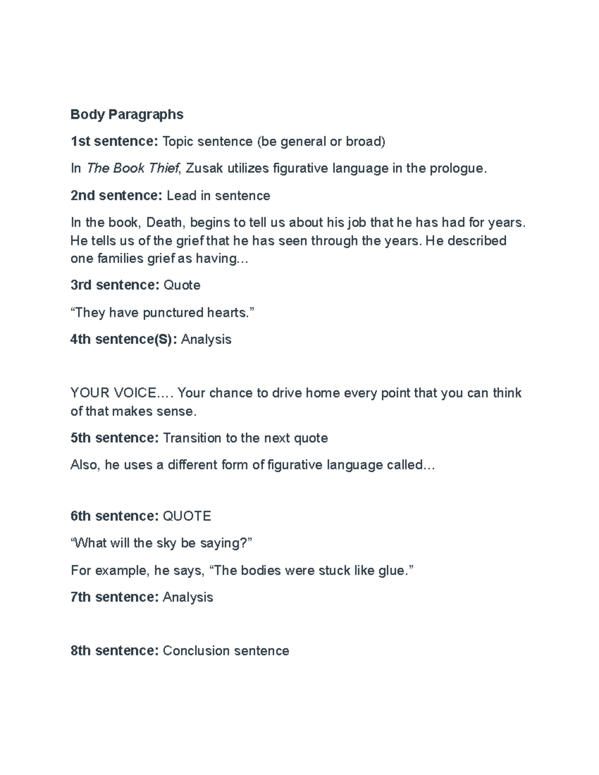 Body Paragraphs Format and Examples - Body Paragraphs 1st sentence ...