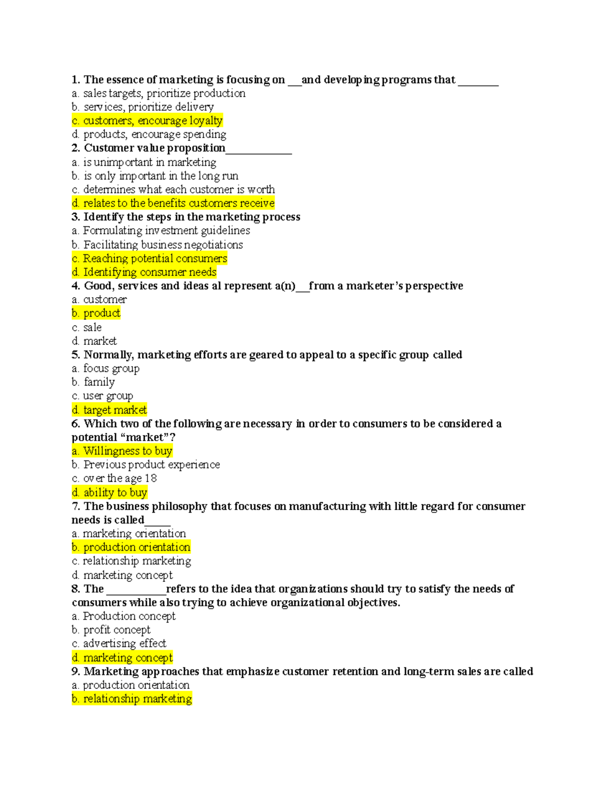 Marketing module 1 question quiz (answer) - 1. The essence of marketing ...