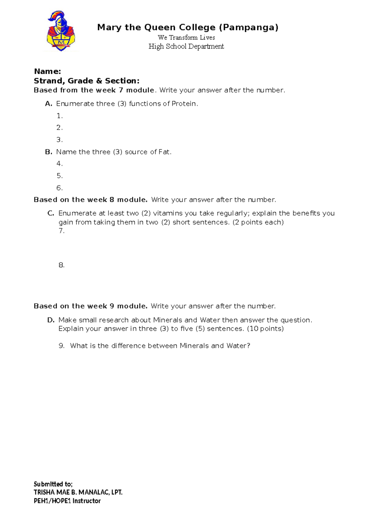 HOPE week 7 9 homework - This powerpoint will give us knowledge - Mary ...