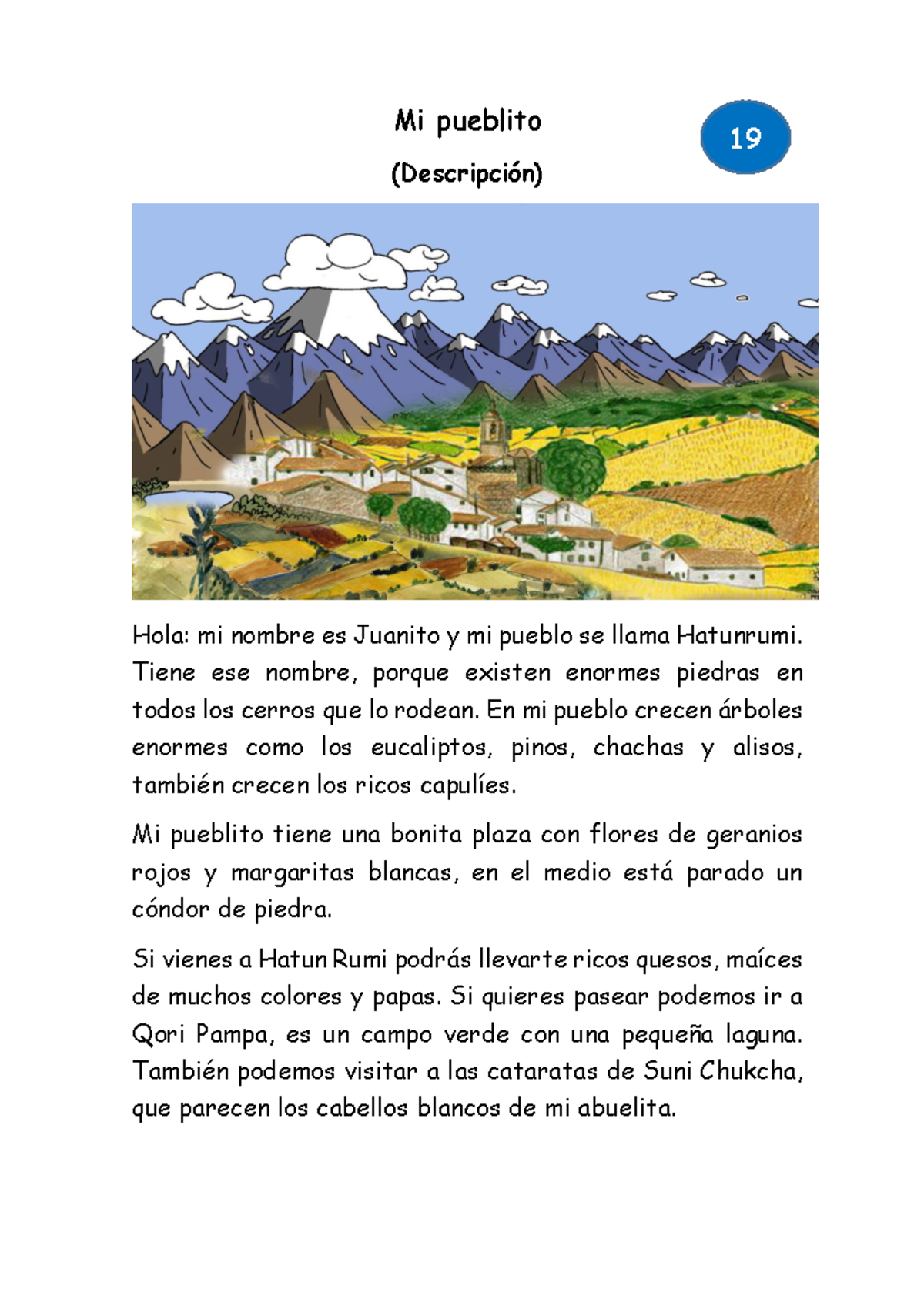 19. Mi pueblito - TEXTO DE COMPRENSION LECTORA - Mi pueblito ...