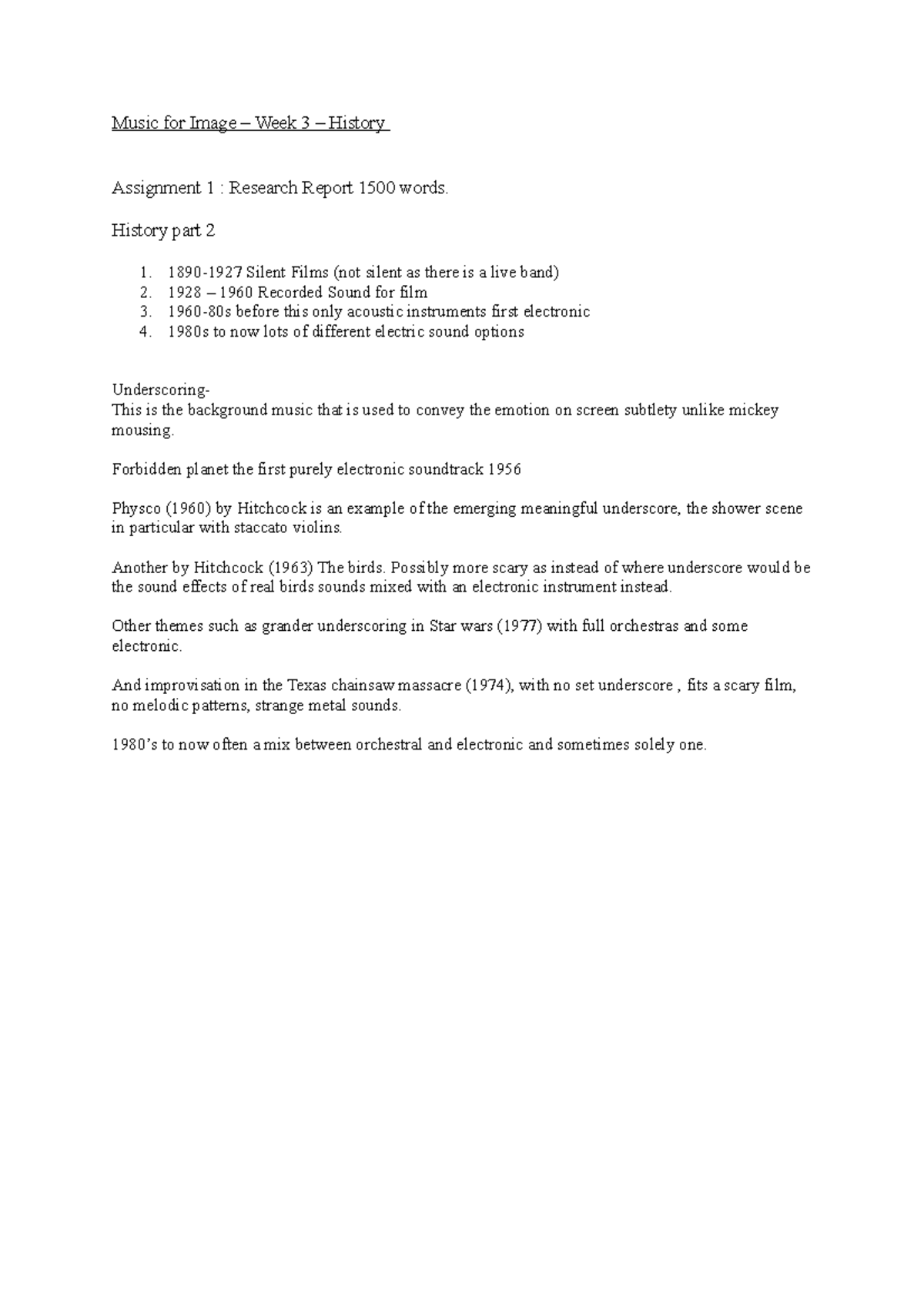 Music for image week 3 - Music for Image – Week 3 – History Assignment ...