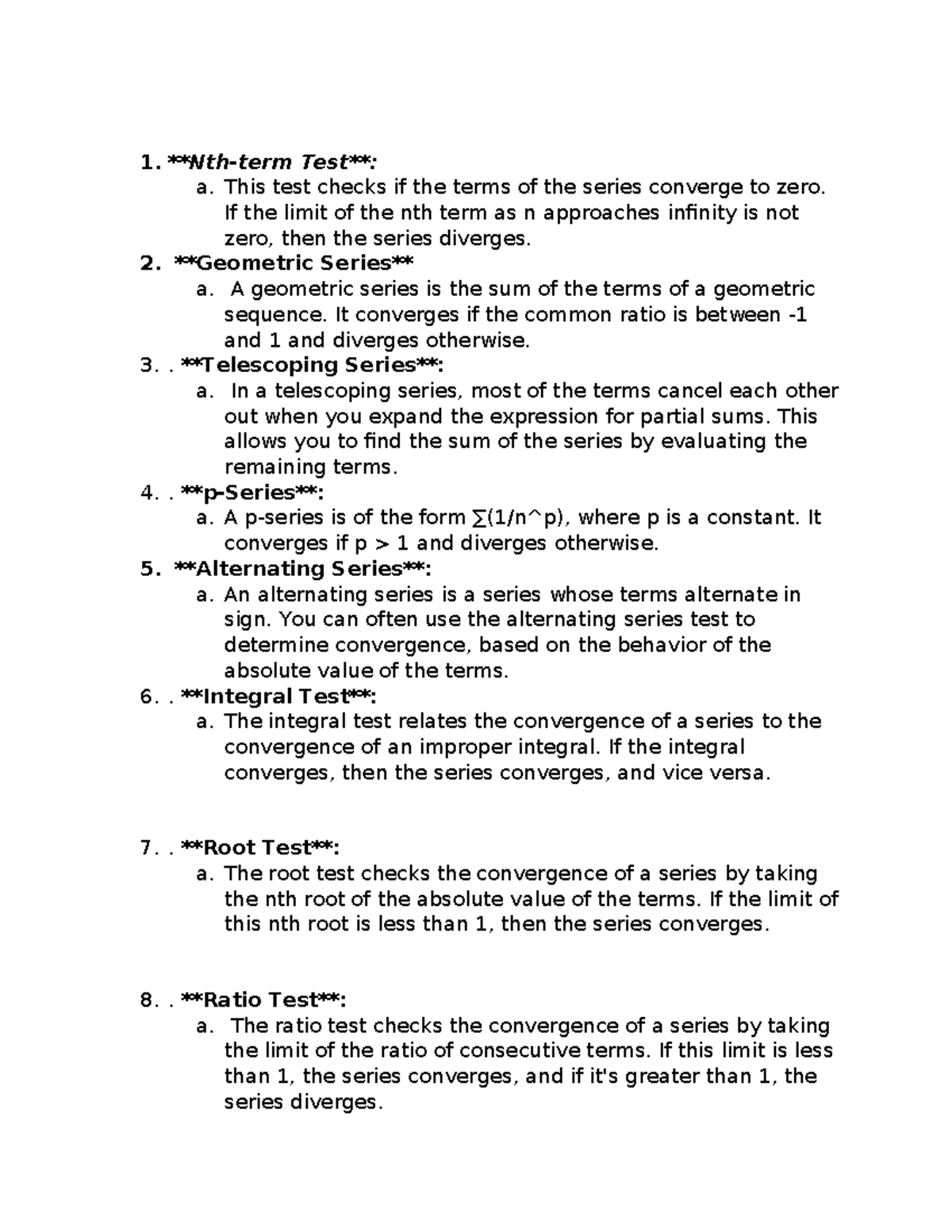 Infinite Series - Nth-term Test: a. This test checks if the terms of ...