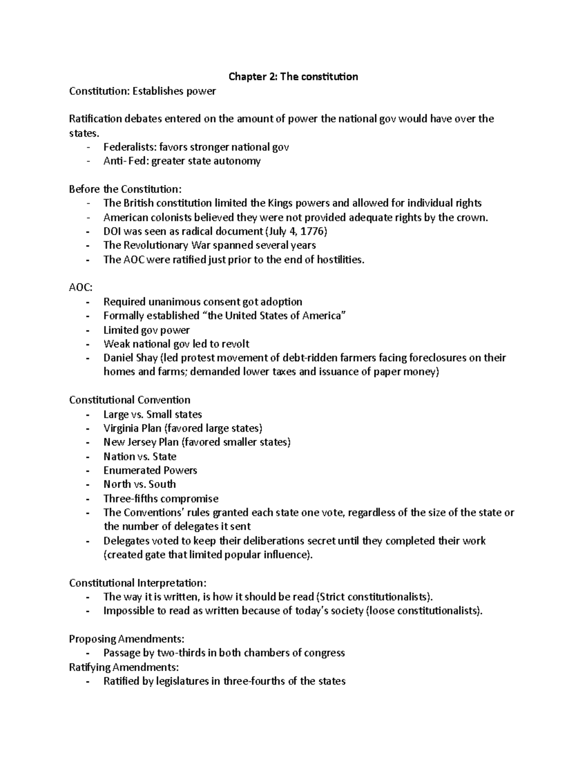 Intro to Gov Chapter 2 - Chapter 2: The constitution Constitution ...