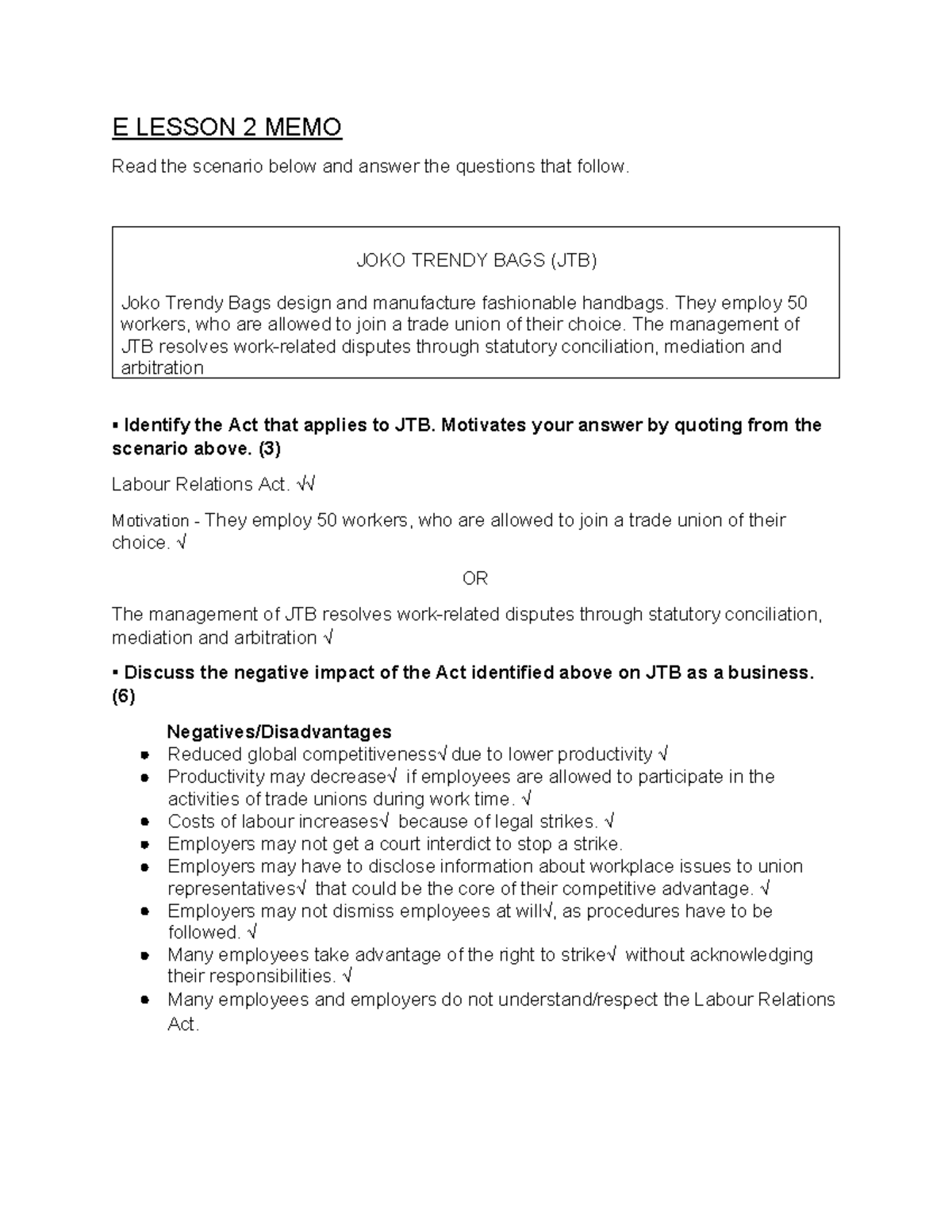 E Lesson 2 MEMO LRA - E LESSON 2 MEMO Read the scenario below and ...