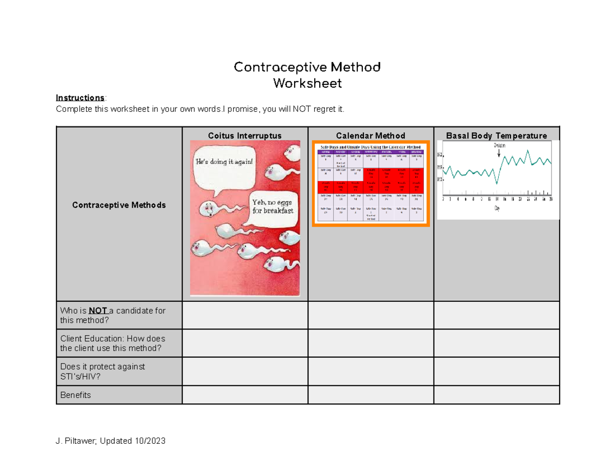 Contraceptive Methods Worksheet - Contraceptive Method Worksheet ...