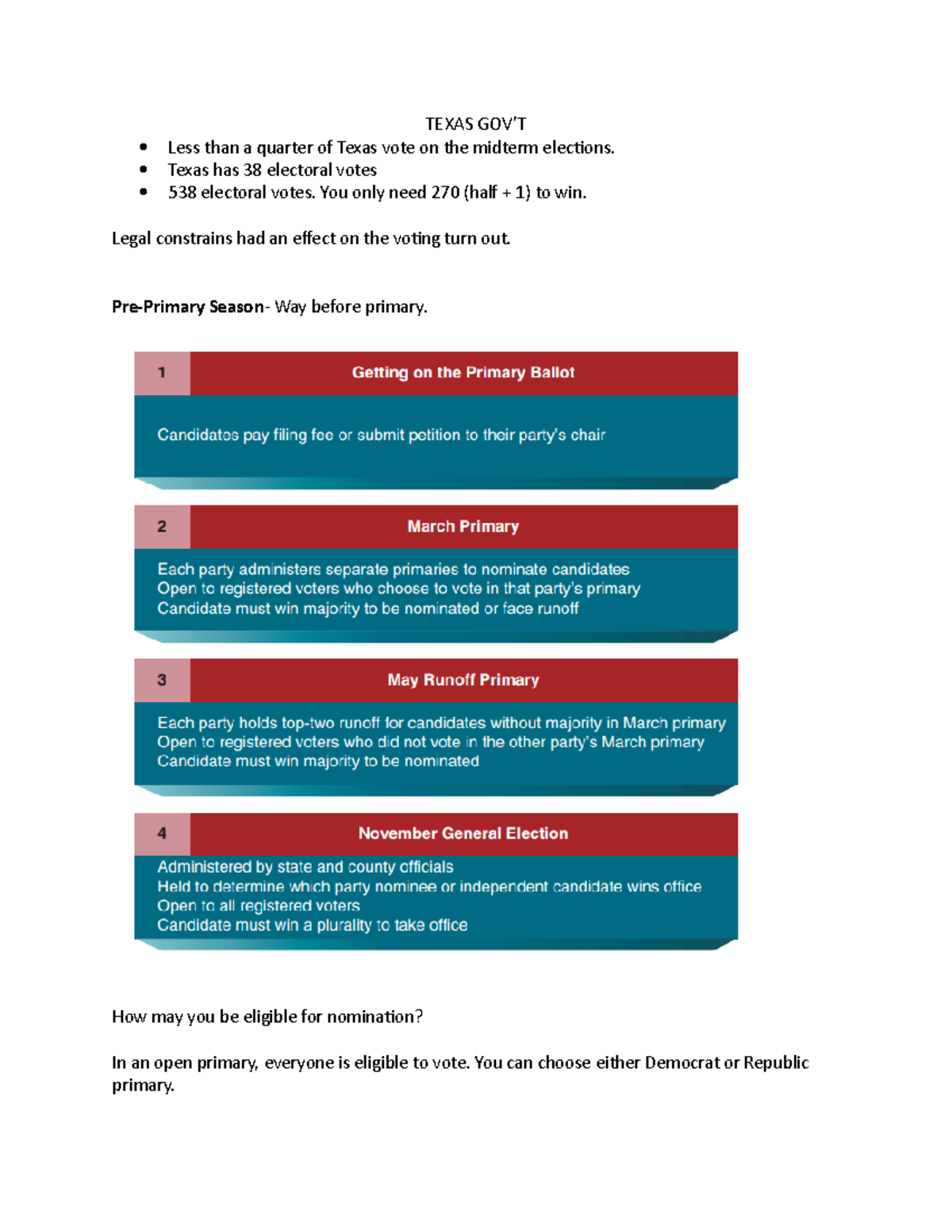 Texas Gov't Lecture notes - TEXAS GOV’T Less than a quarter of Texas ...