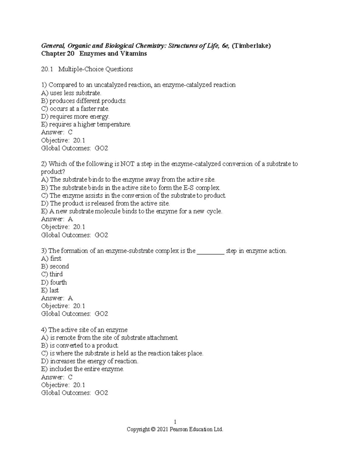 Pearson Organic Chemistry Test bank chapter 20 - General, Organic and ...