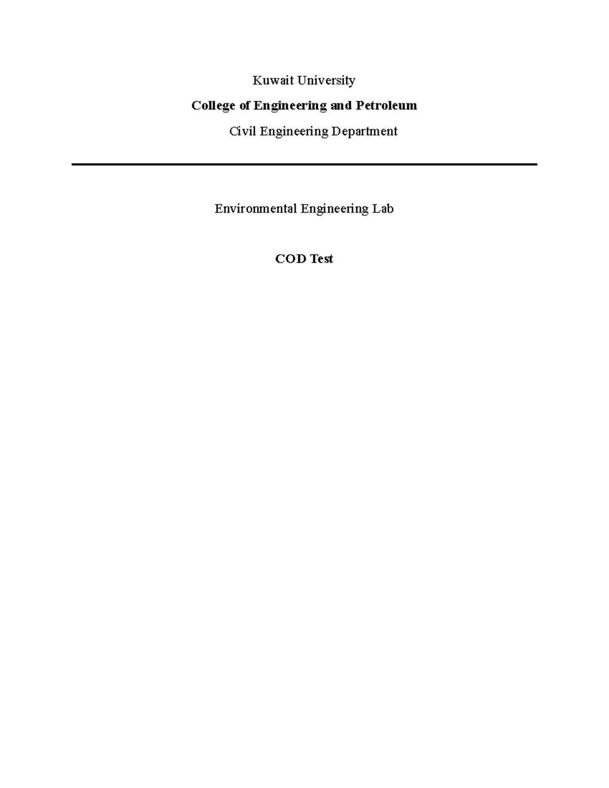 COD test 1 - cod test - Kuwait University College of Engineering and ...