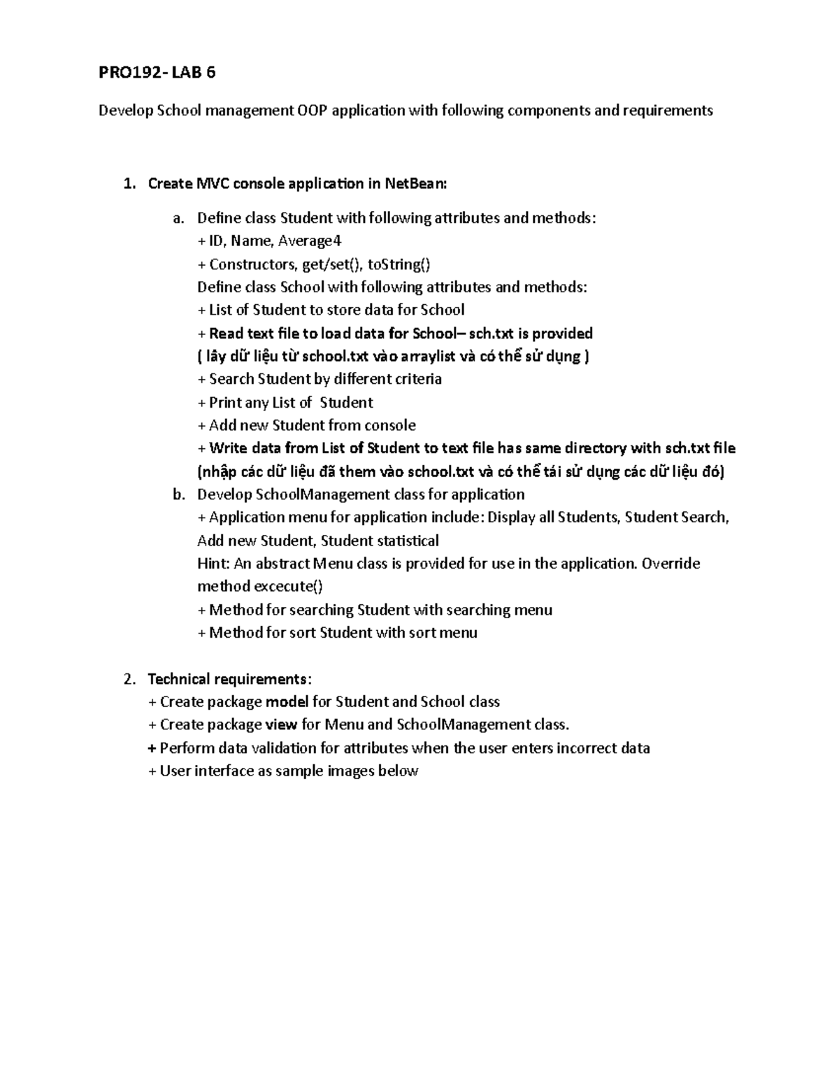 Lab6 Student Management System - PRO192- LAB 6 Develop School management OOP application with ...