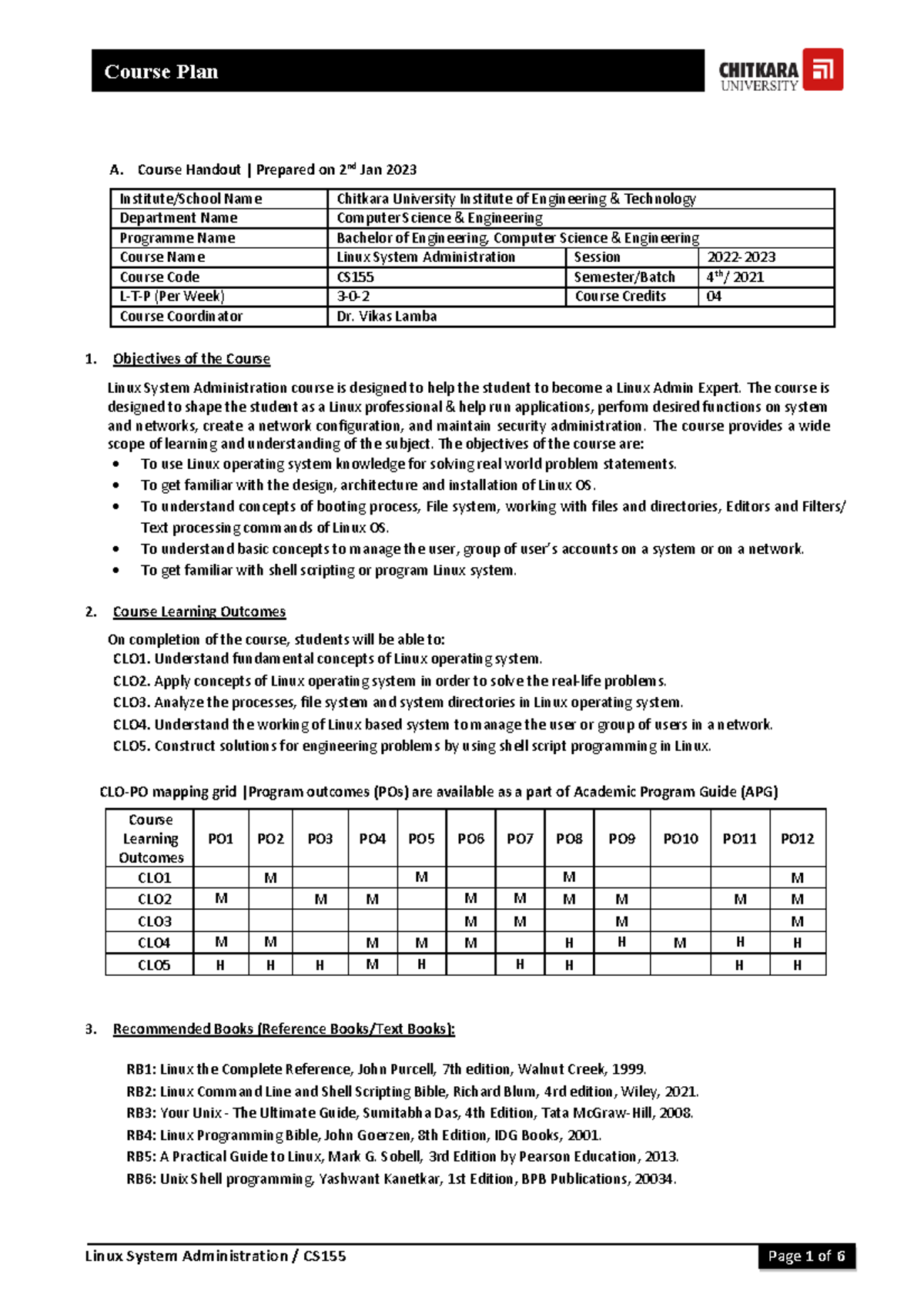 CHO Linux System Administration (CS155) 15 Weeks with Lab - A. Course ...