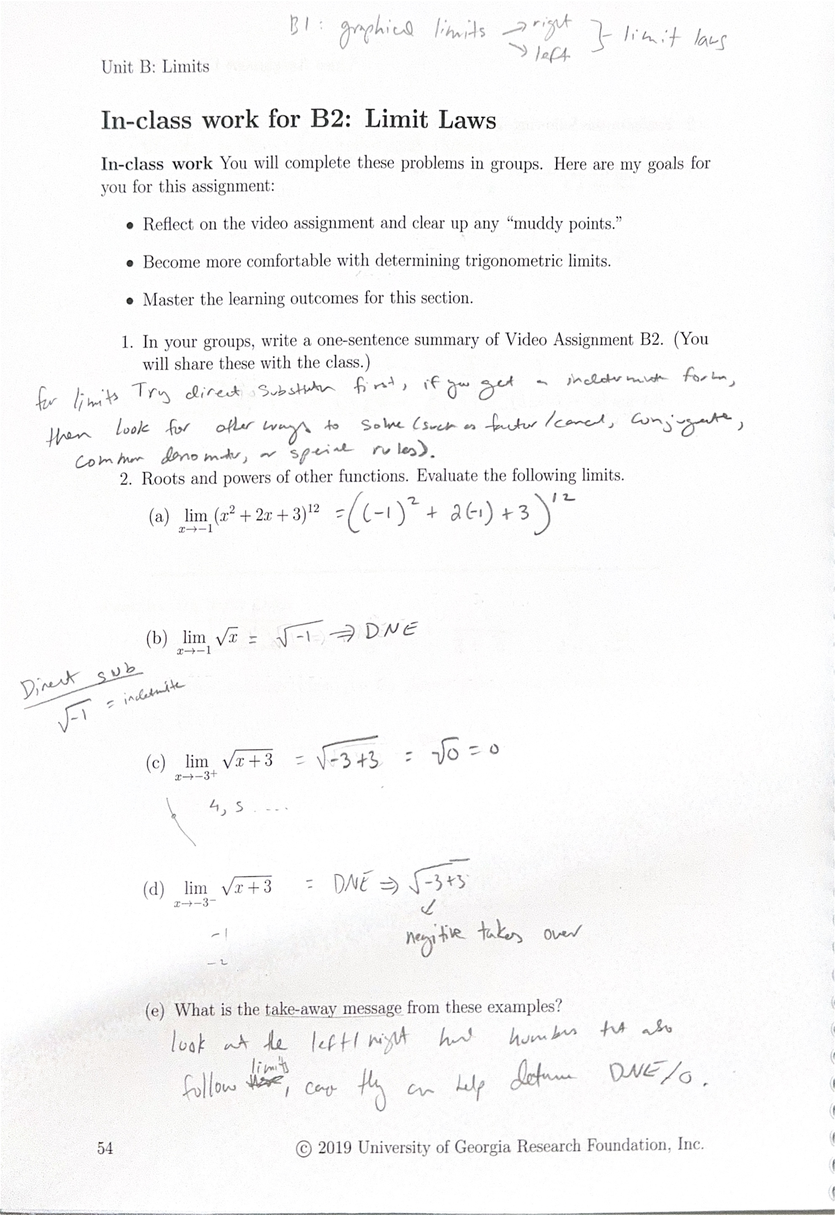 ICA B2 - in class work - B1: graphical limits right limit laws left ...