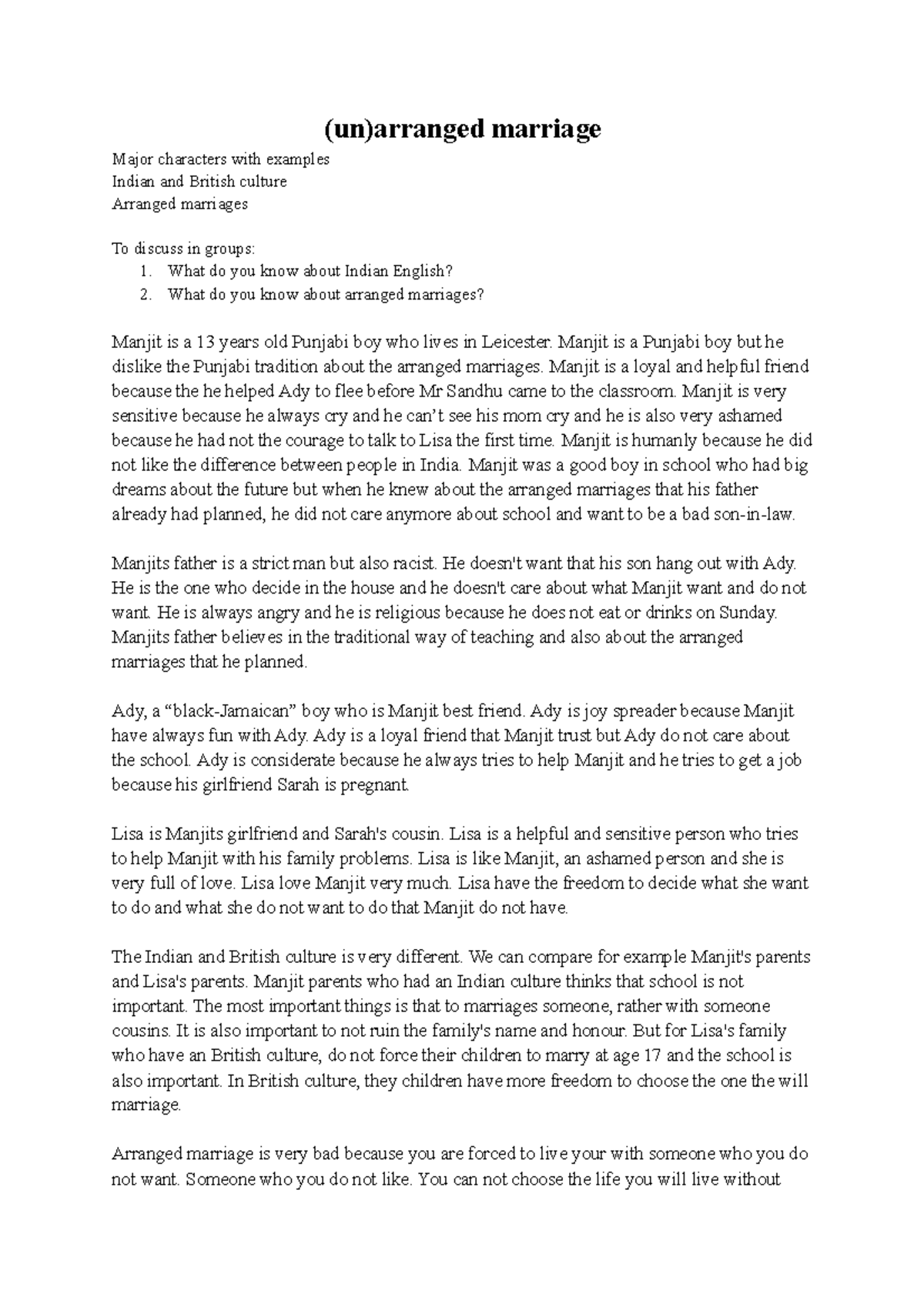 (Un)arranged marriages) - (un)arranged marriage Major characters with ...