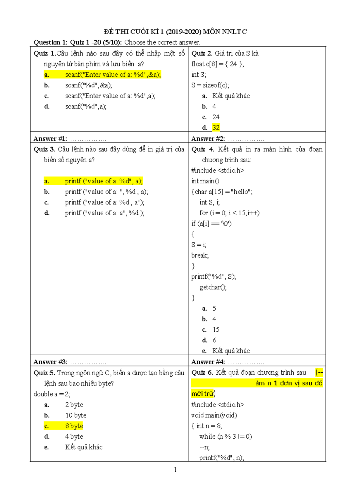 De-1-19-20-HK1 C-Programming-Language - ĐỀ THI CUỐI KÌ 1 (2019-2020 ...
