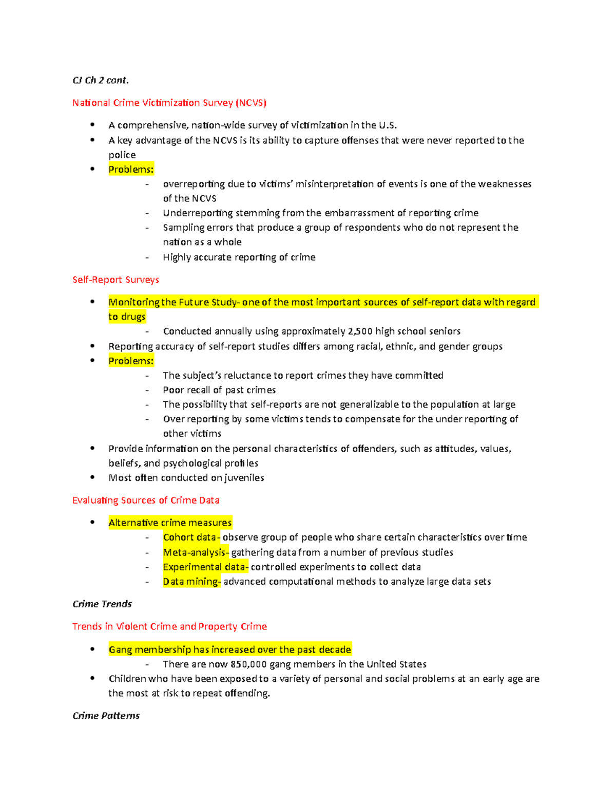 CJ Notes Ch. 2 Pt 2 - roth - CJ Ch 2 cont. National Crime Victimization ...