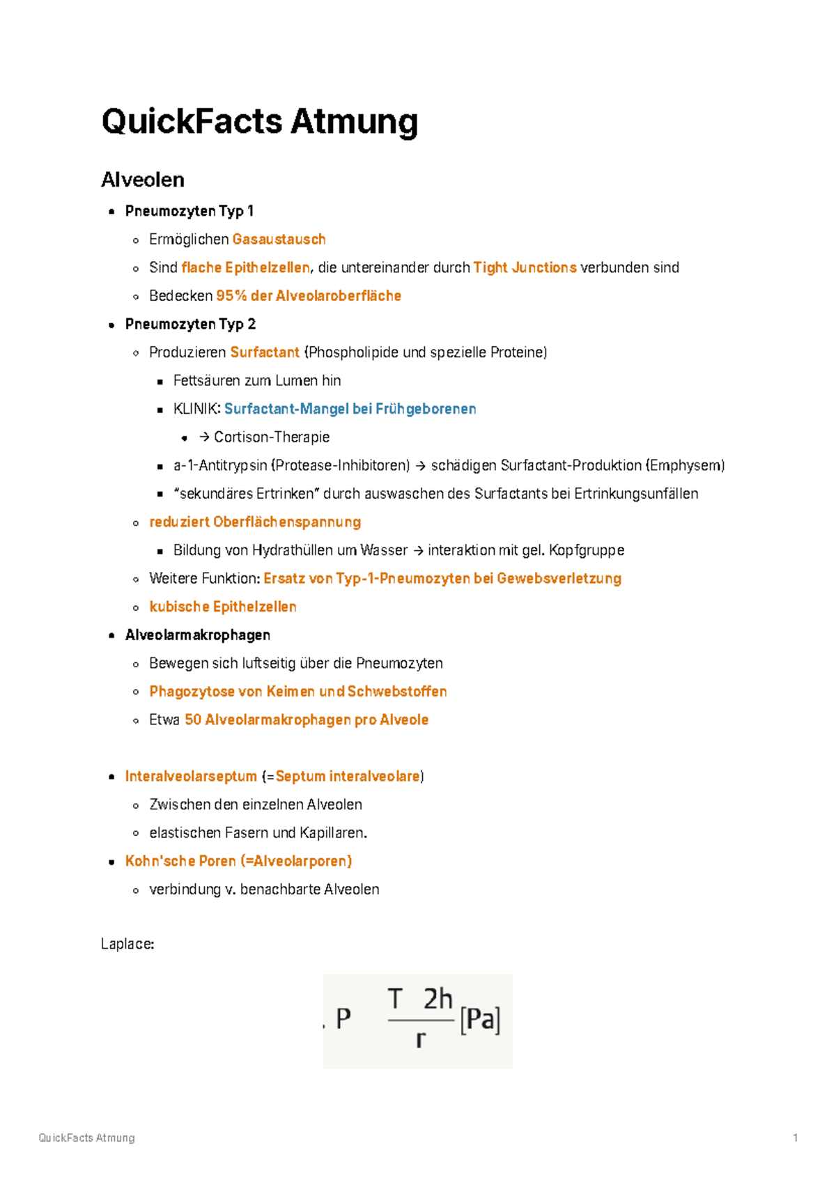 Quick Facts Atmung - Last Minute Klausur-Notizen - QuickFacts Atmung ...