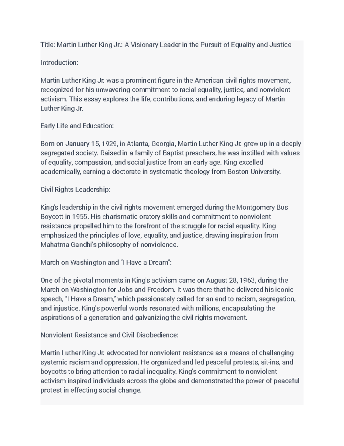 Untitled document - Essentially, a background on MLK Jr and information ...