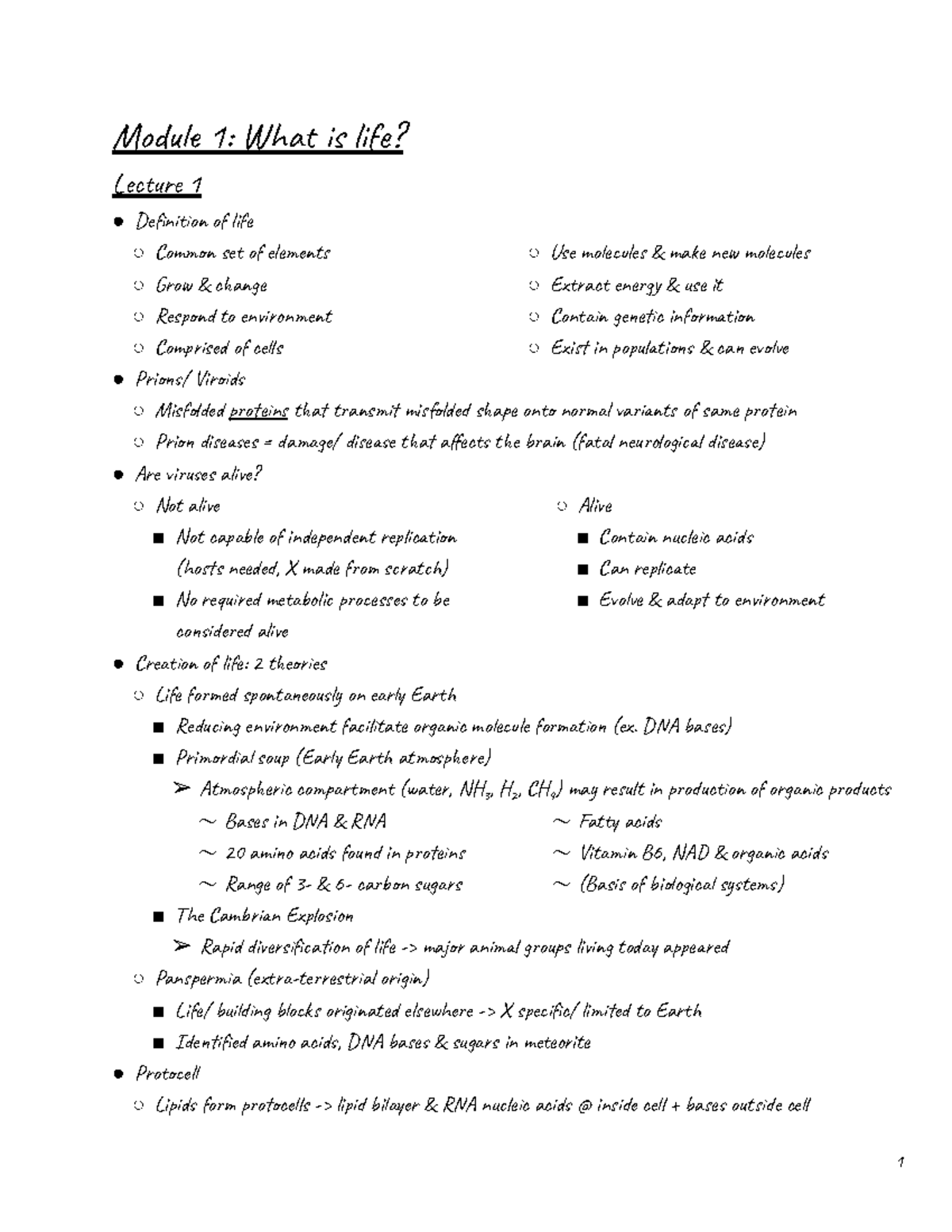 BIOL10002 Module 1 2023 - Mod 1: Wha is li? Lec 1 Defino of li Com se of elt Gro & cag - Studocu