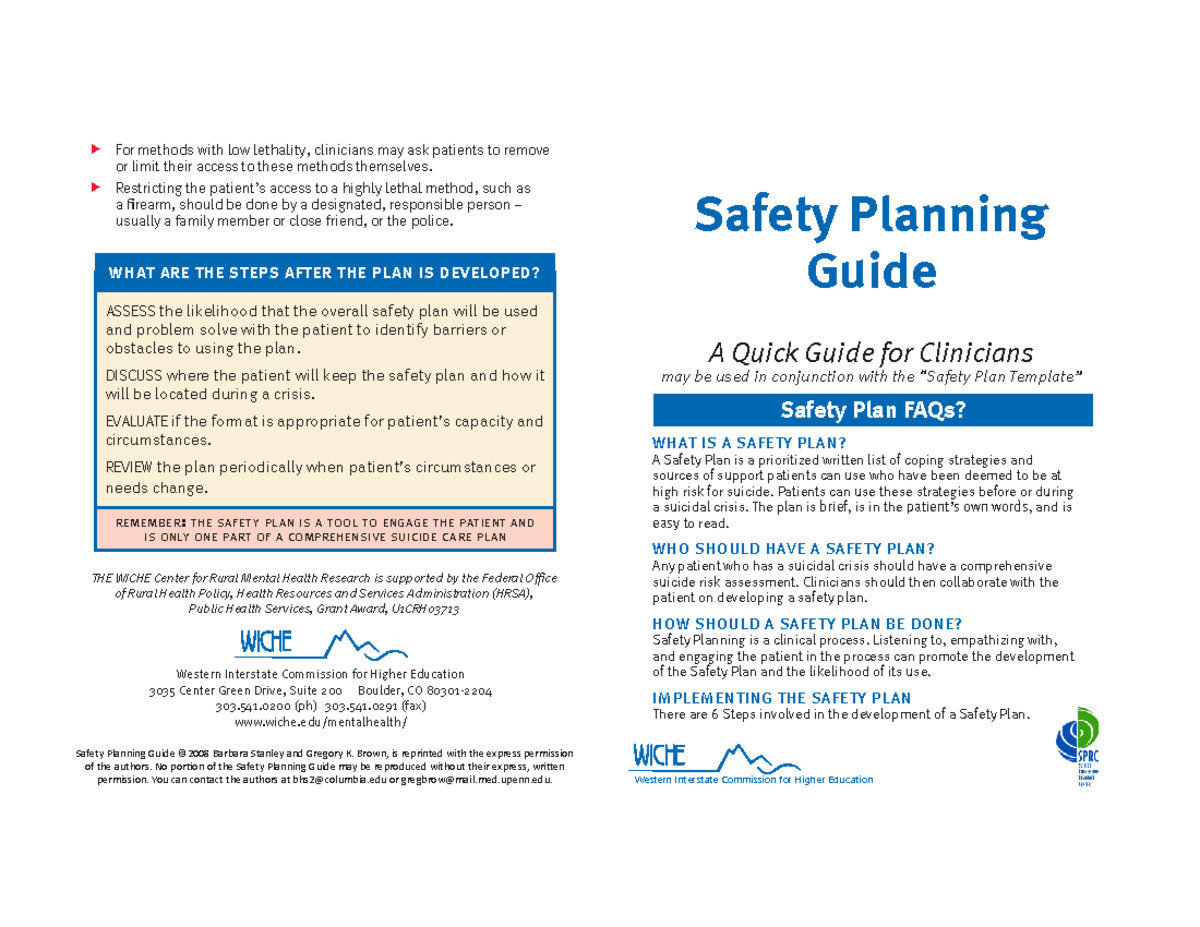 Safety Planning Guide Quick Guide for Clinicians - Safety Planning ...
