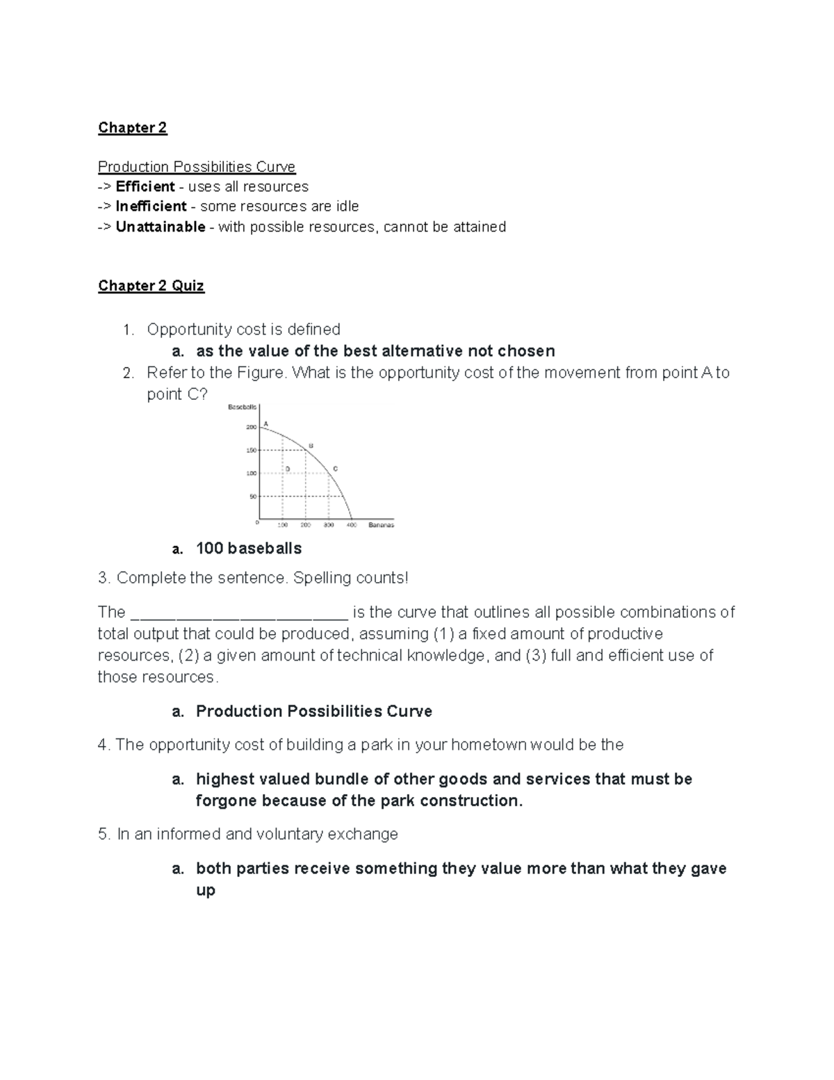Econ Ch 2 Notes; Quiz 2 - Chapter 2 Production Possibilities Curve ...